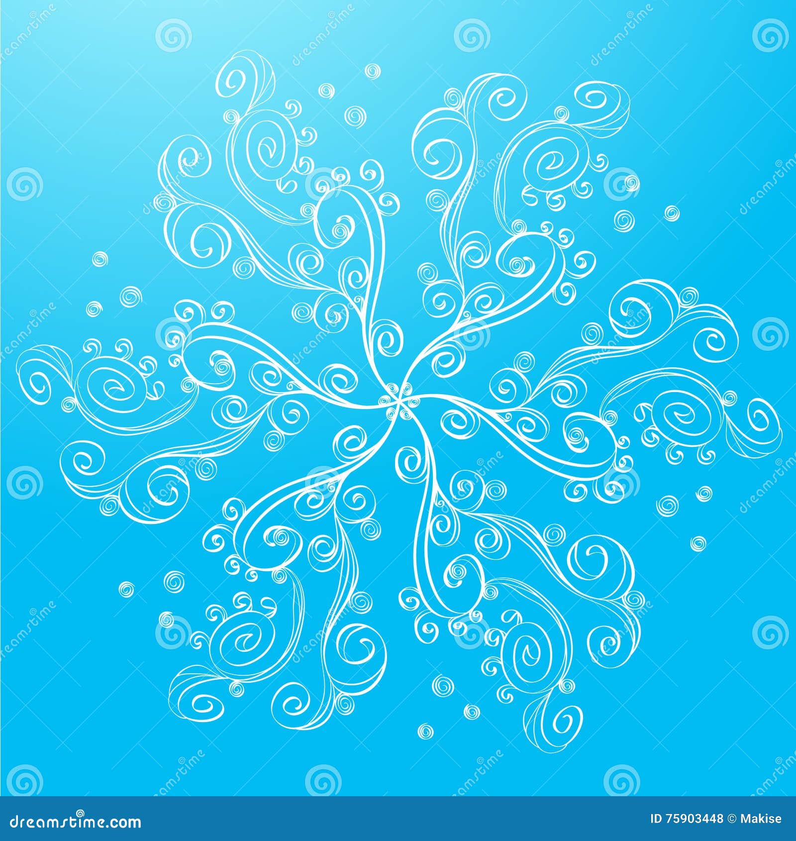 Vector Illustration. White Sea Mandala on Blue Background Hand Drawn ...