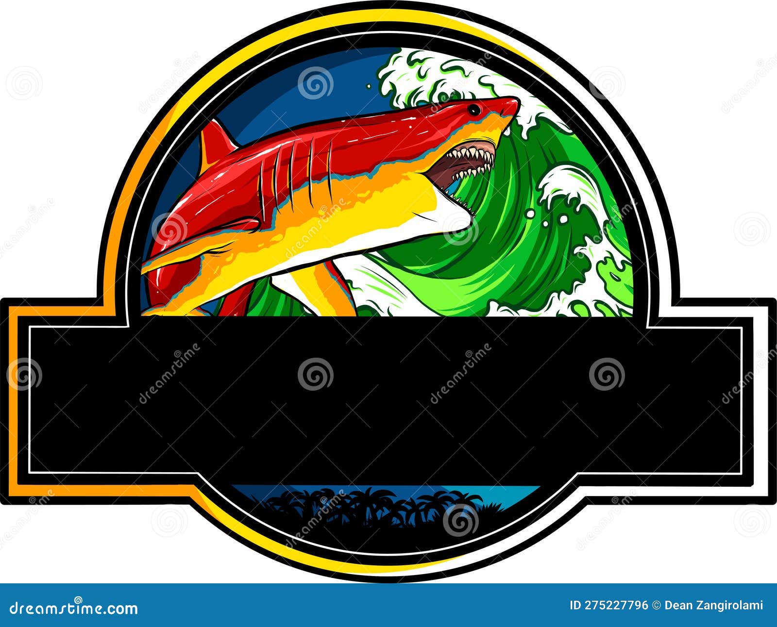 Vector Illustration of White Shark with Wave Logo on White Background ...