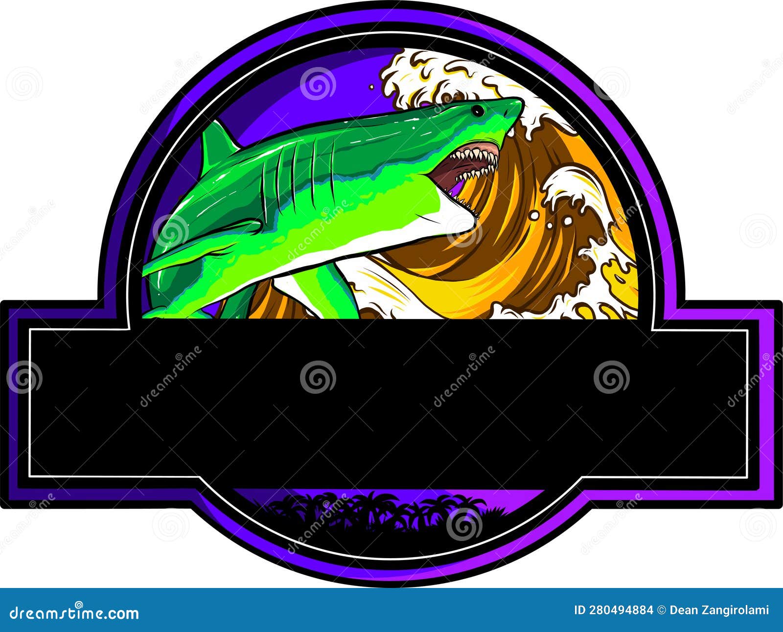 Vector Illustration of White Shark with Wave Logo on White Background ...