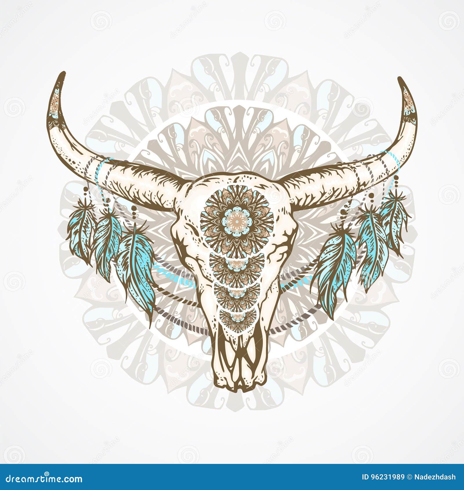 Buffalo Skull- Hand Drawn Vector Illustration, Isolated On White ...