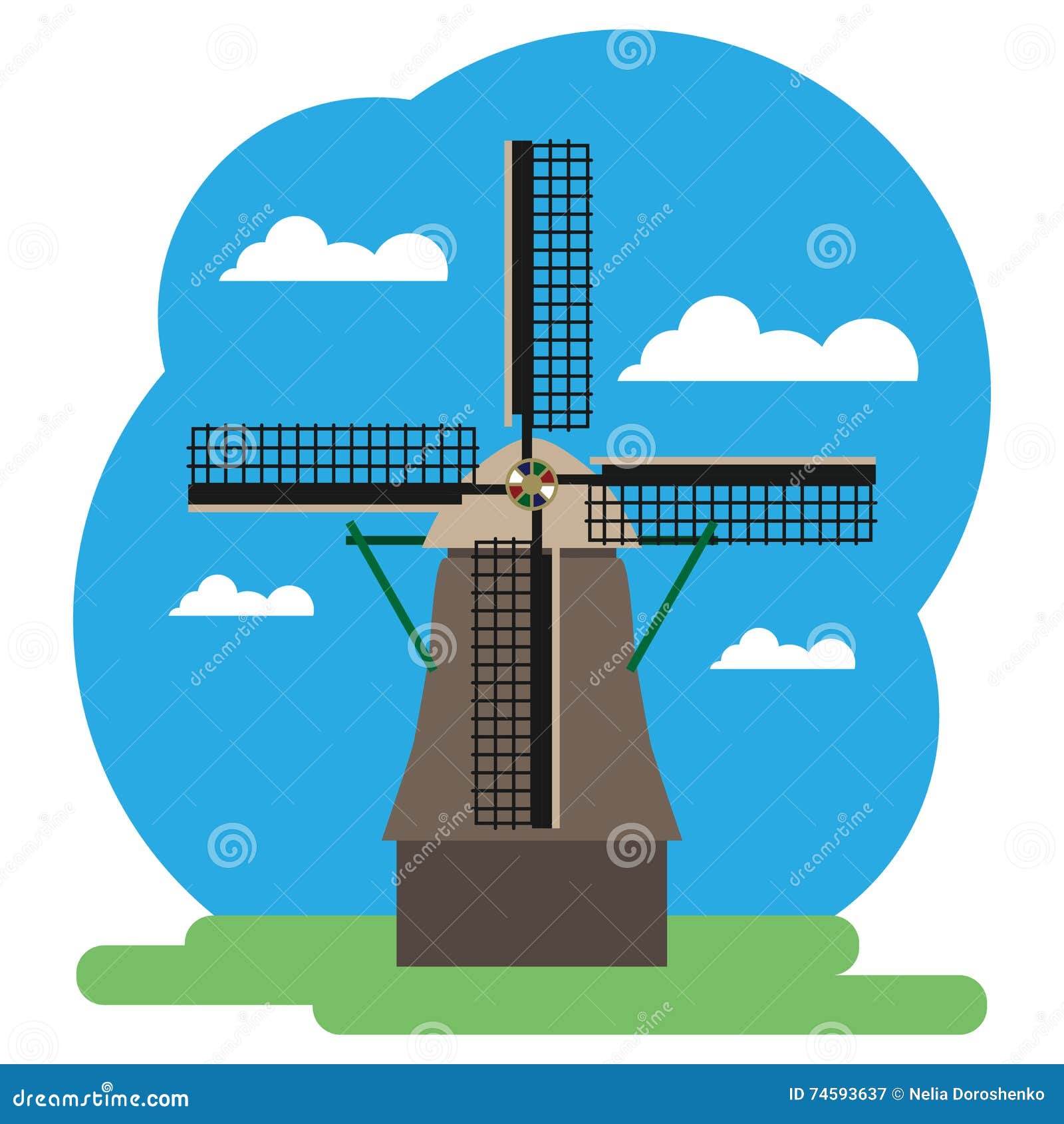 Vector Illustration of Windmill. Stock Vector - Illustration of ...