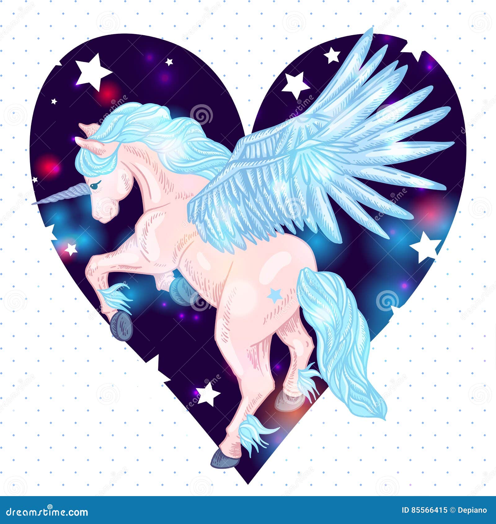 Winged Pegasus Horse And Night Sky With Stars Black And White Vector ...