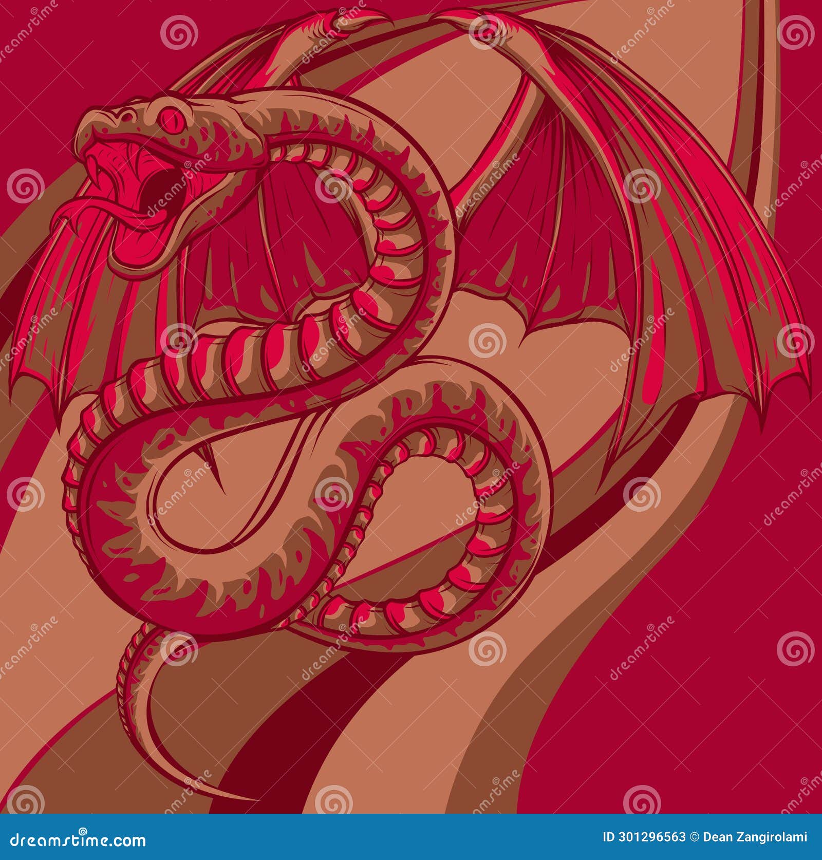 Vector Illustration of Winged Snake on White Background Stock Vector ...