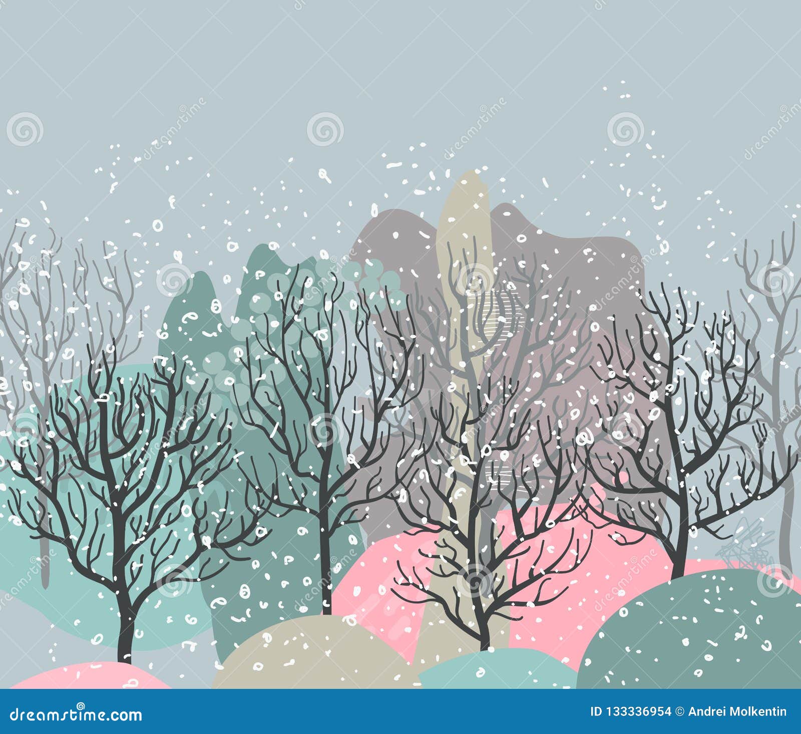 Vector Illustration with Winter Forest, Abstract Texture Stock Vector ...