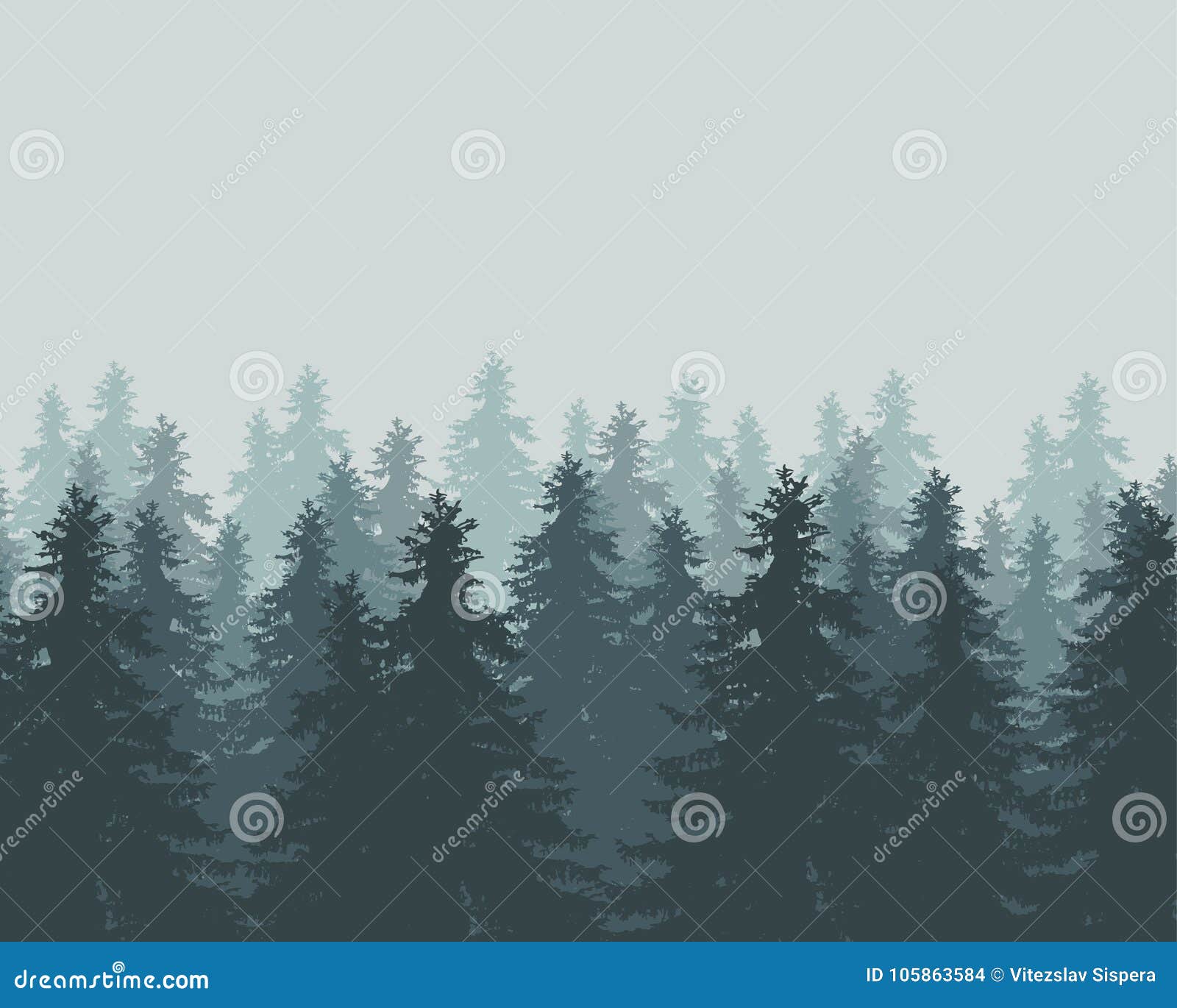 Vector Illustration of Winter Forest with Fog and Mist Stock Vector ...