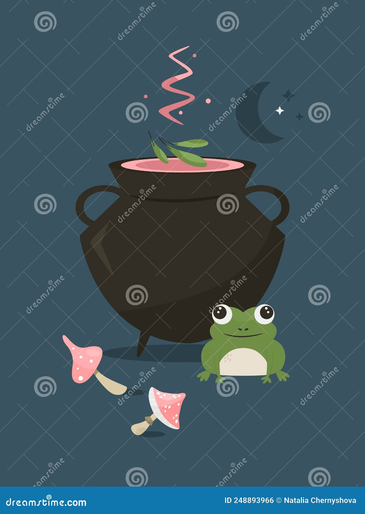 Vector Illustration with a Witch Cauldron and Potion, Mushrooms and ...