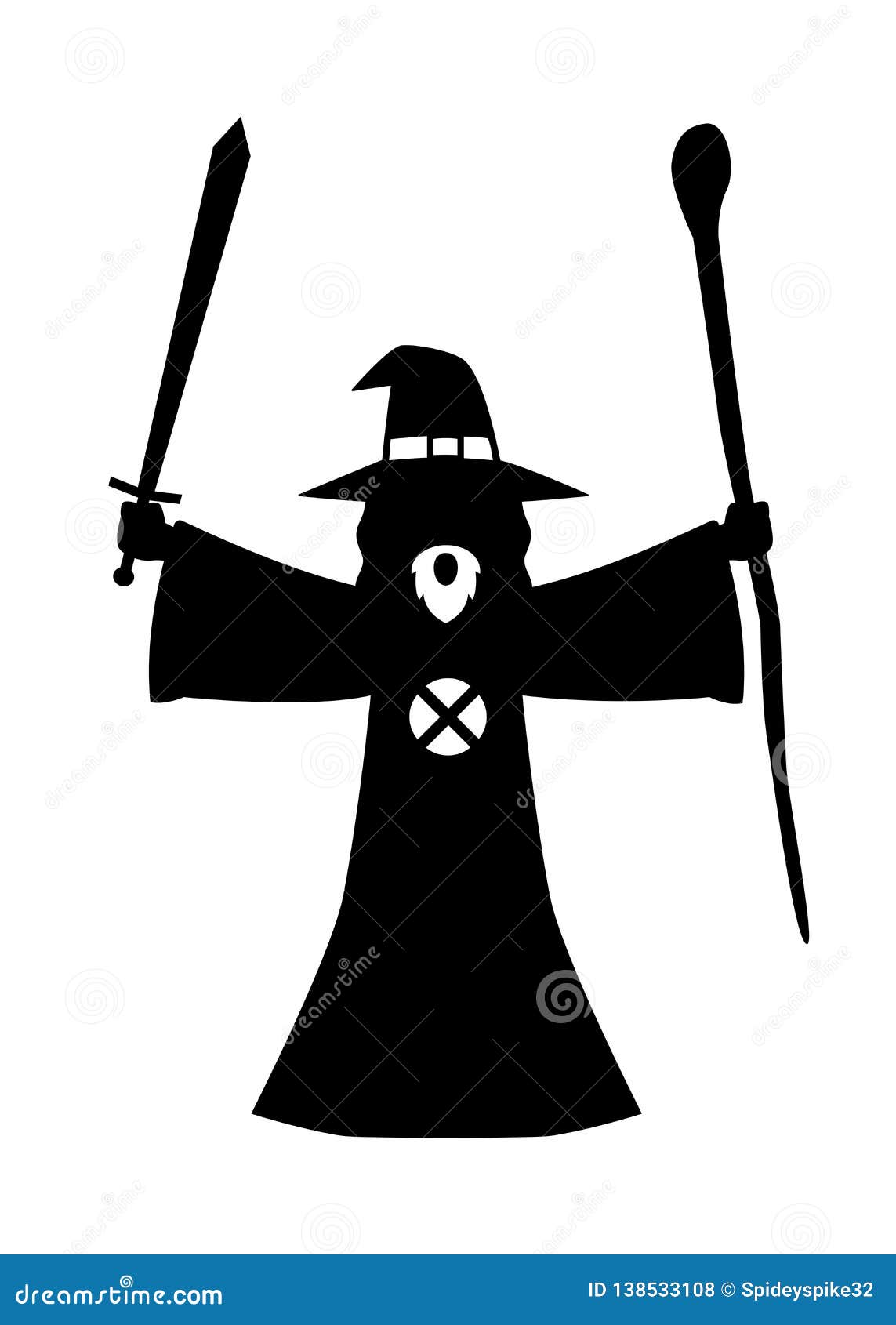 A Wizard with Sword and Staff. Vector Illustration Stock Illustration ...