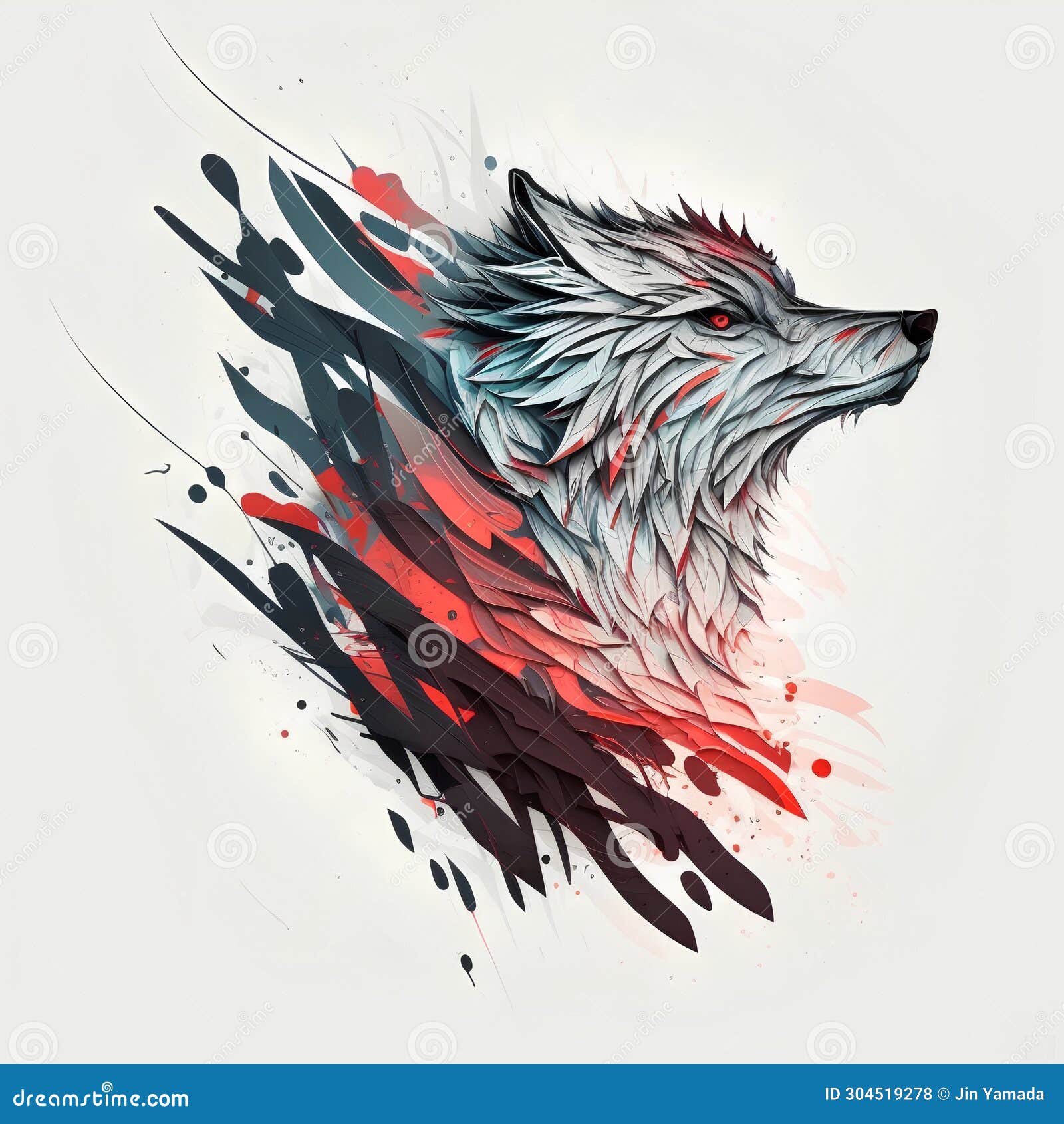 Vector Illustration of Wolf Head with Abstract Grunge Ink Splashes ...