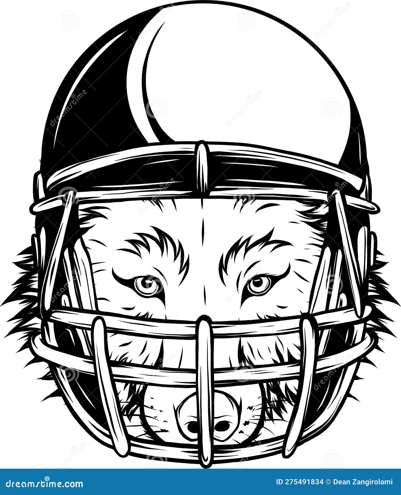 Vector Illustration of Monochrome Wolf Head with Helmet Stock Vector ...