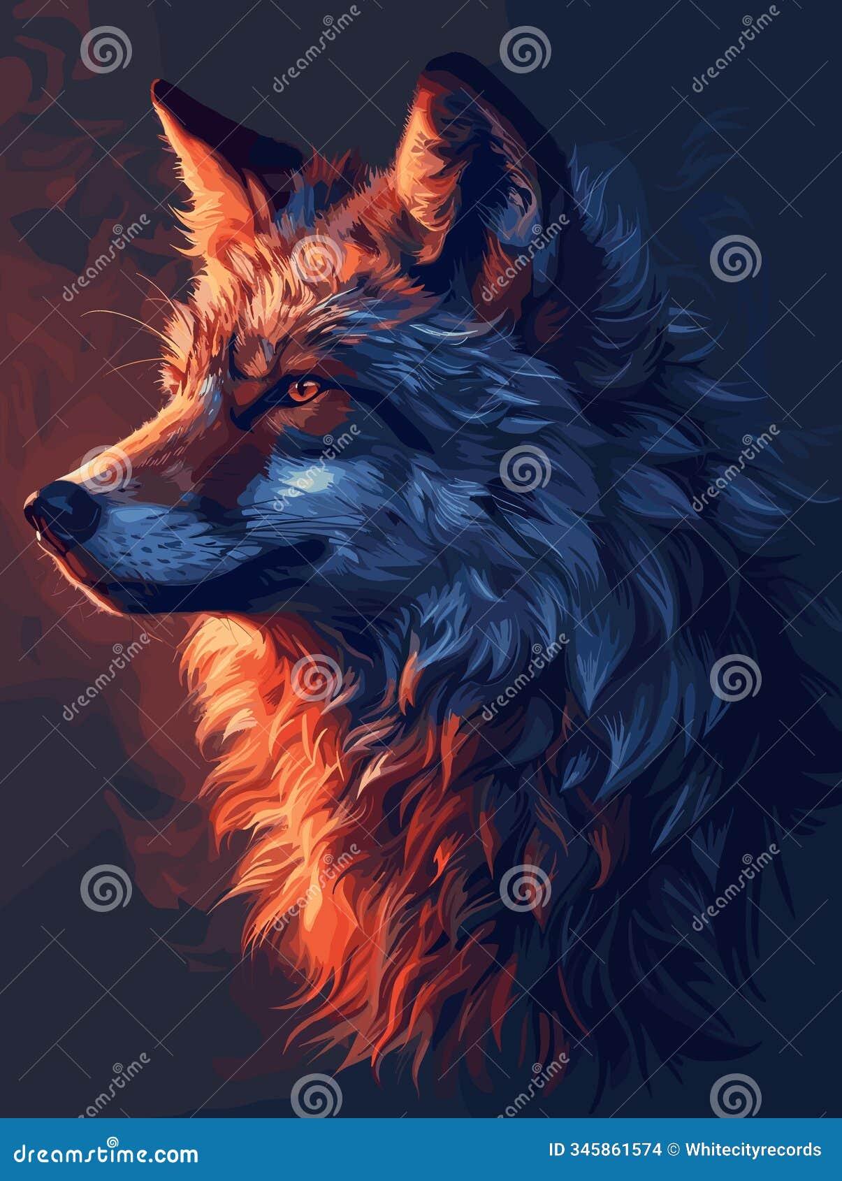 Vector Illustration of a Wolf Head in Profile on a Dark Background ...