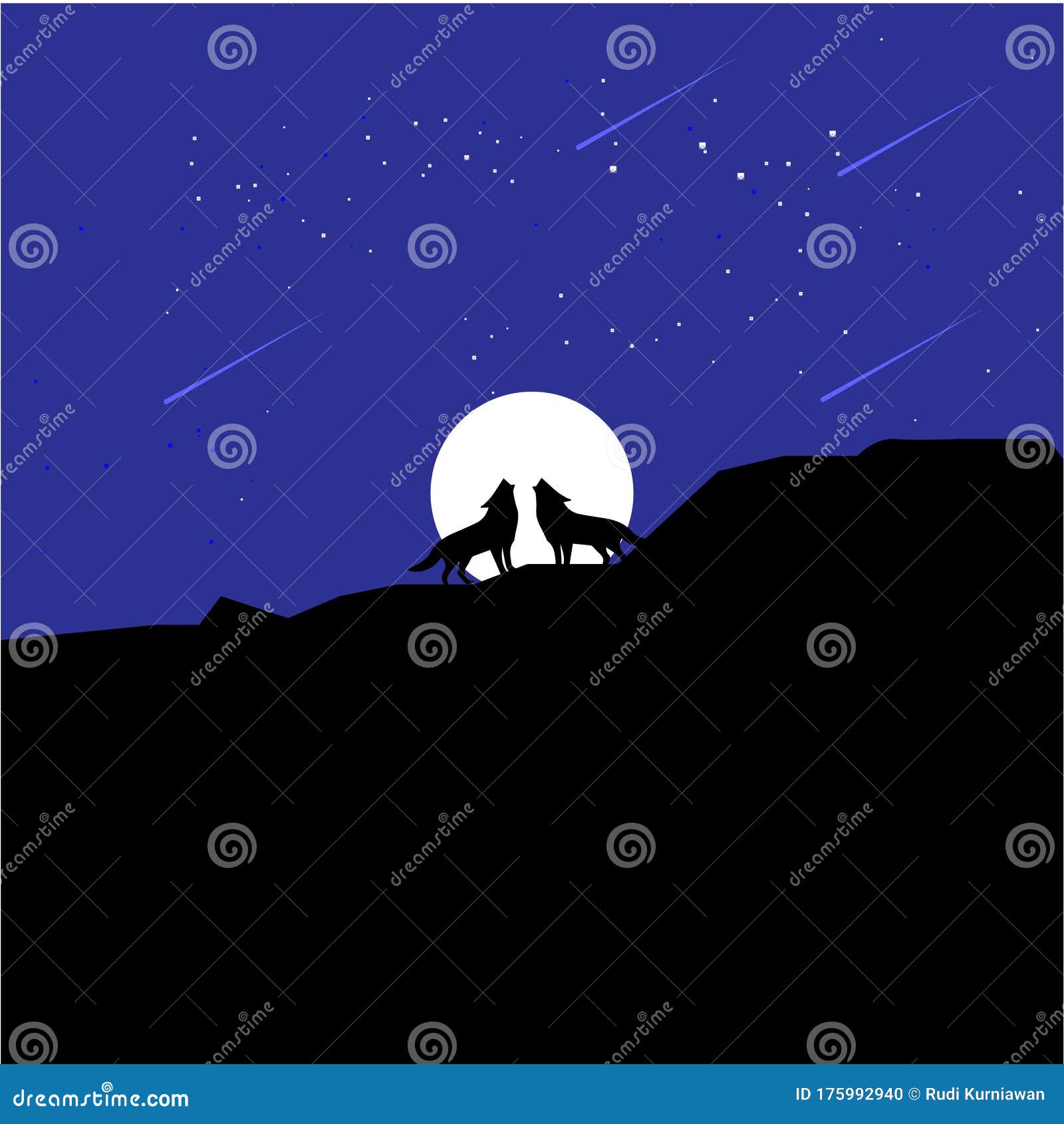 Vector Illustration of Wolf, Moon, and Stars. Stock Vector ...