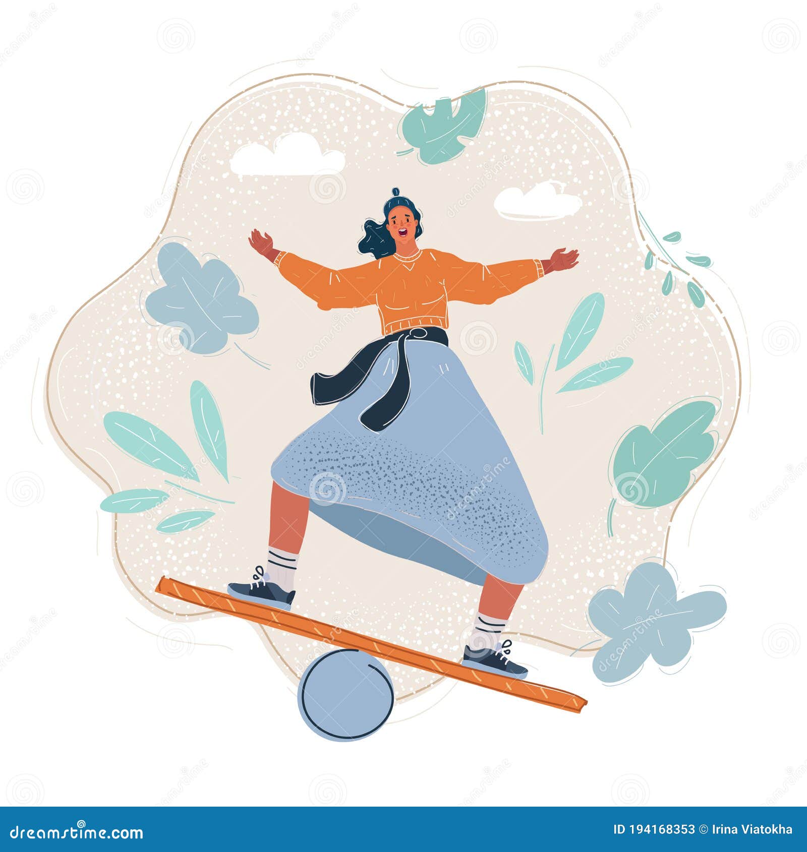 Vector Illustration of Woman Balancing on Board Stock Illustration ...