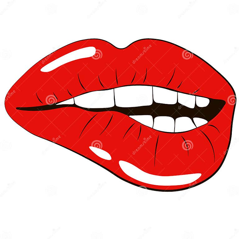 Vector Illustration Woman Pink Lips With Gum Bubble Isolated On White