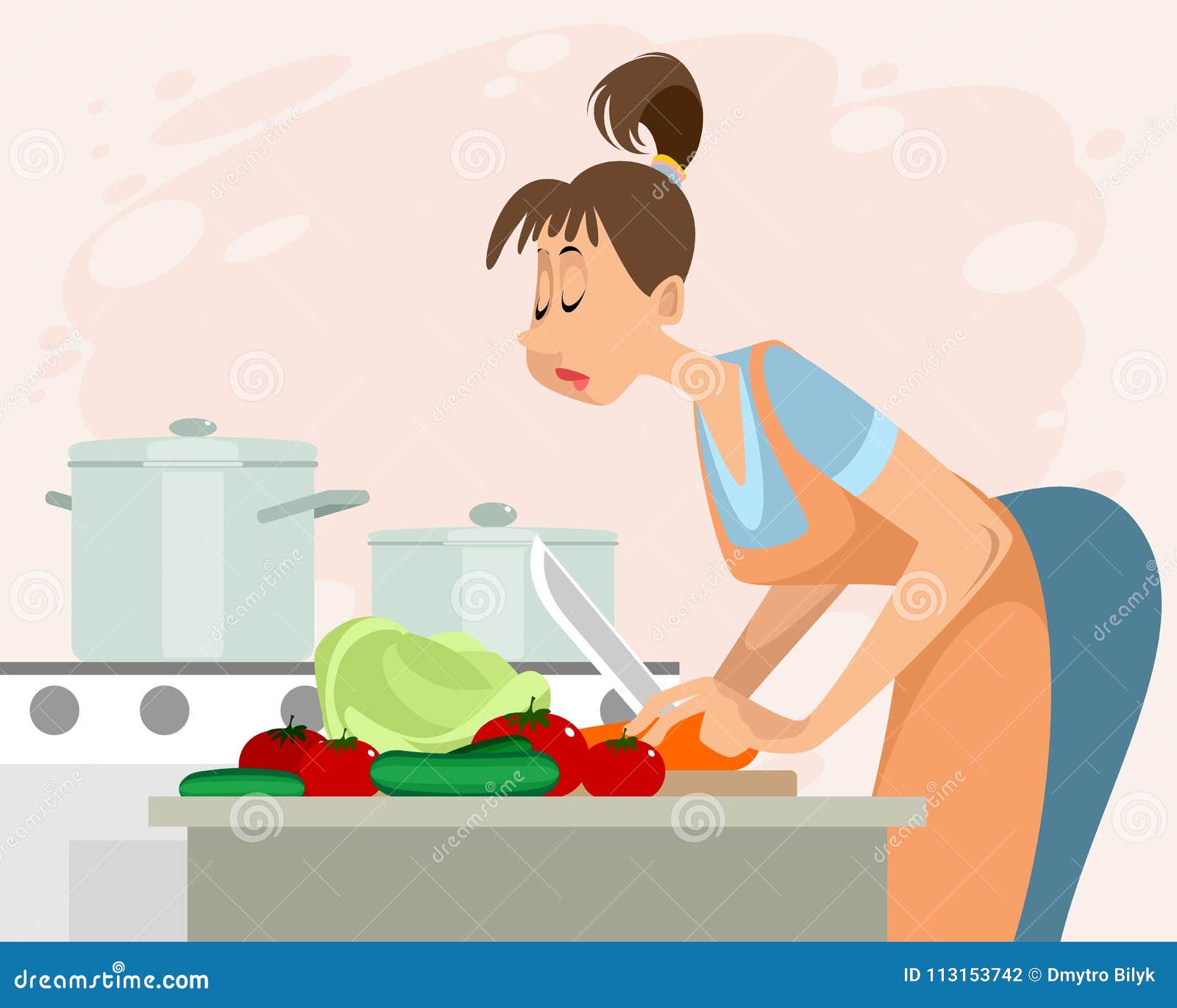 Woman preparing dinner stock vector. Illustration of contemporary ...