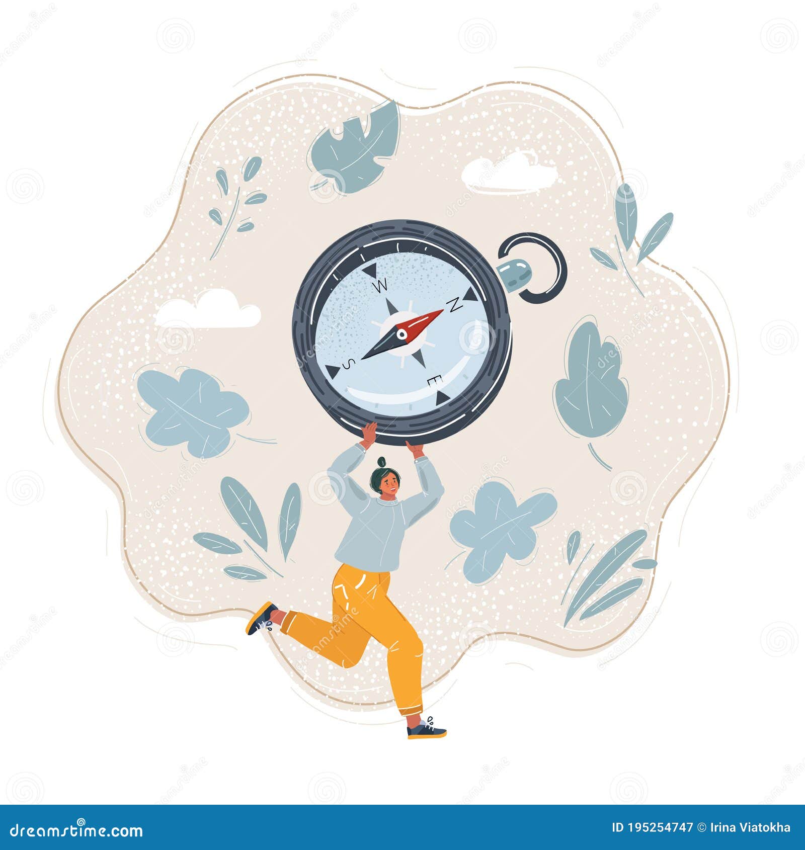 Vector Illustration of Woman Run with Compass Stock Vector ...