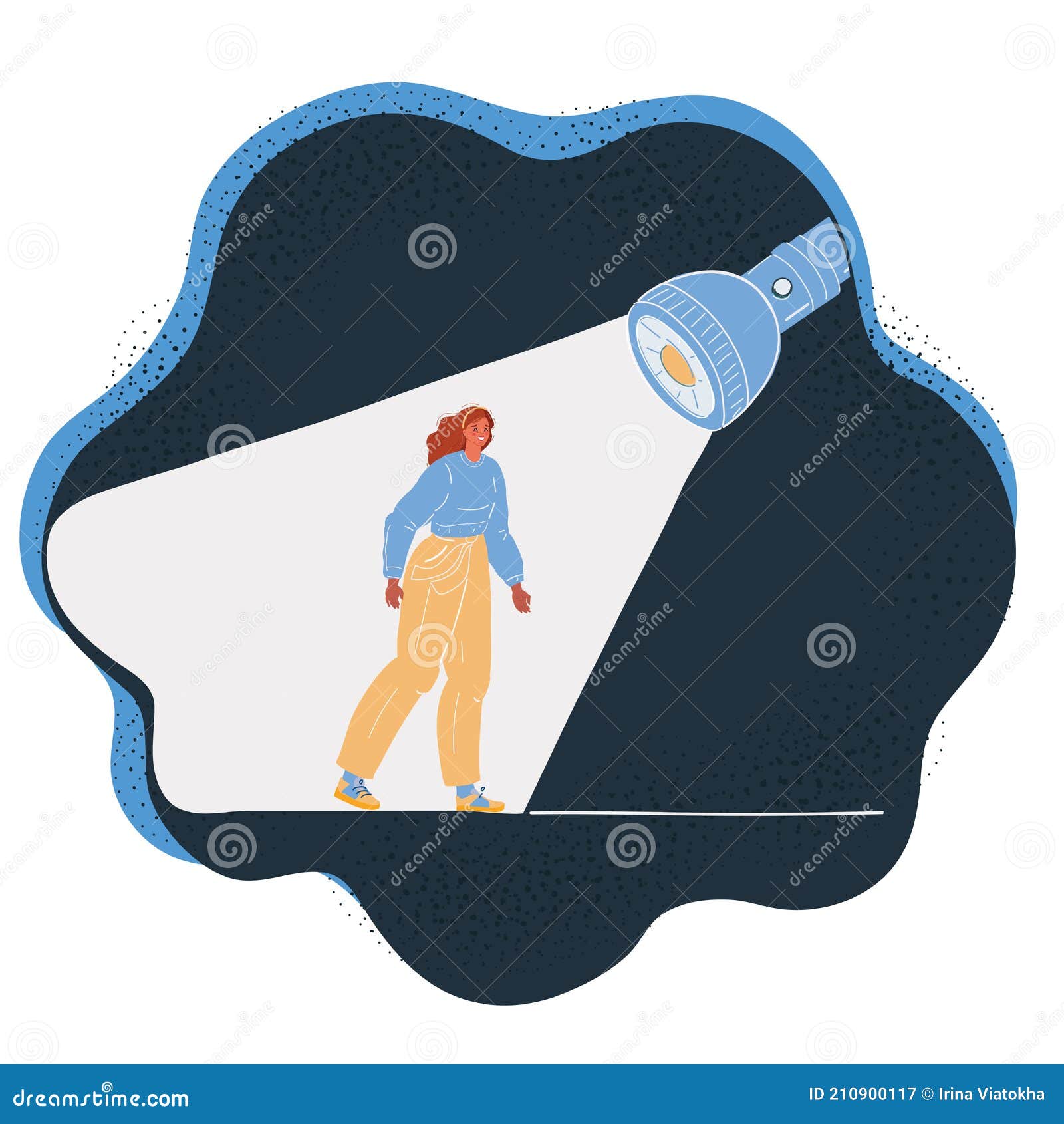 Vector Illustration of Woman Standing in Light on Dark Backround ...