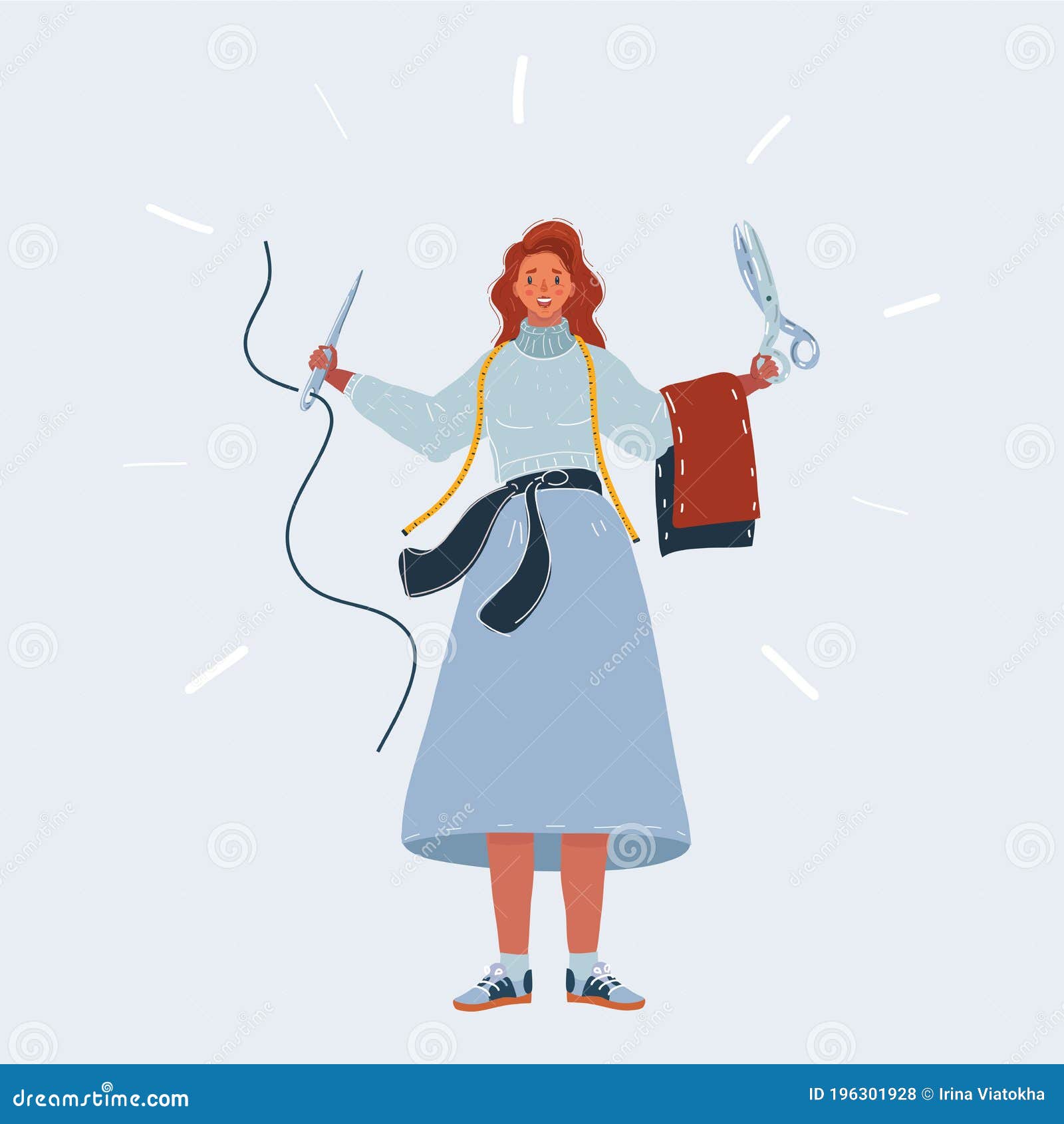 Vector Illustration of Woman Tailor Holds a Pair of Tailor S Scissors ...