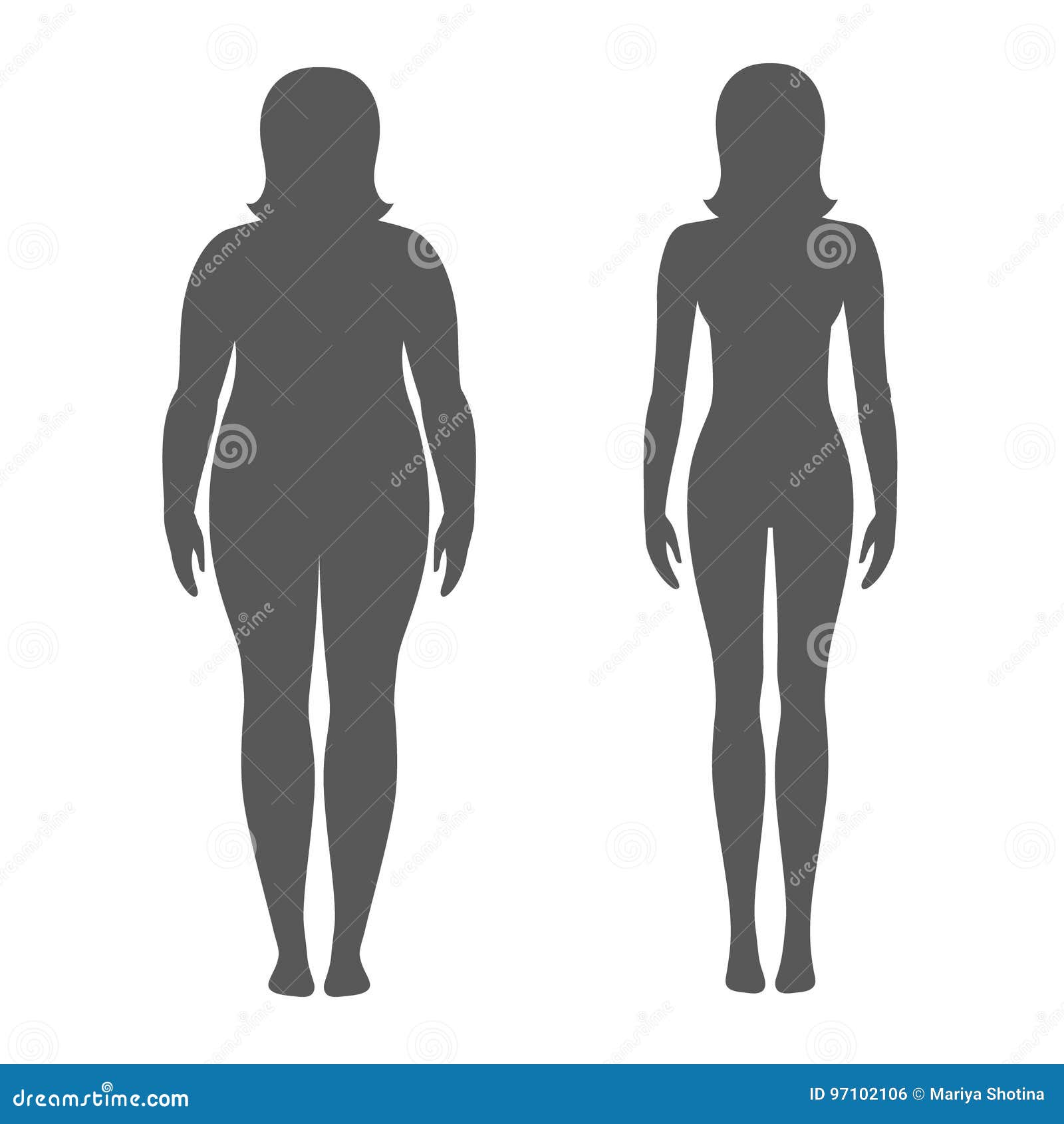 Vector Illustration Of A Woman Before And After Weight Loss Female