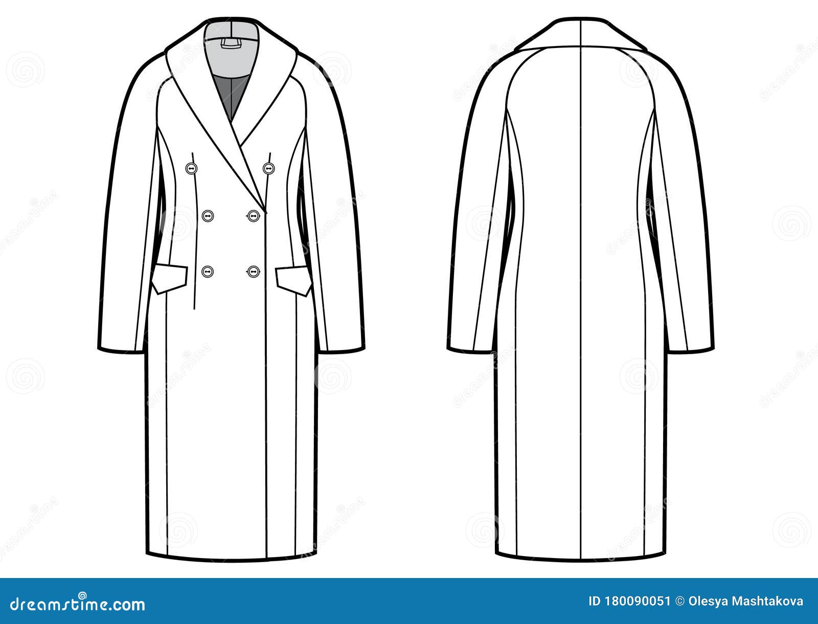 Vector Illustration of Women`s Coat. Front and Back Stock Illustration ...