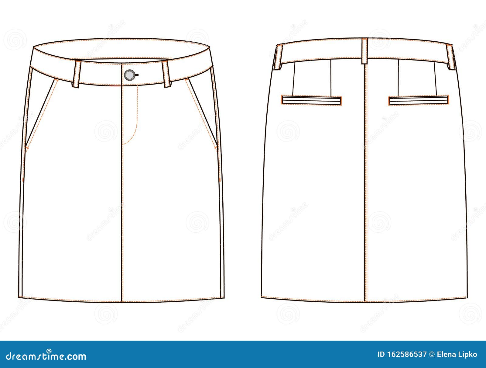 Vector Illustration of Women S Jeans Skirt. Front and Back Views Stock ...