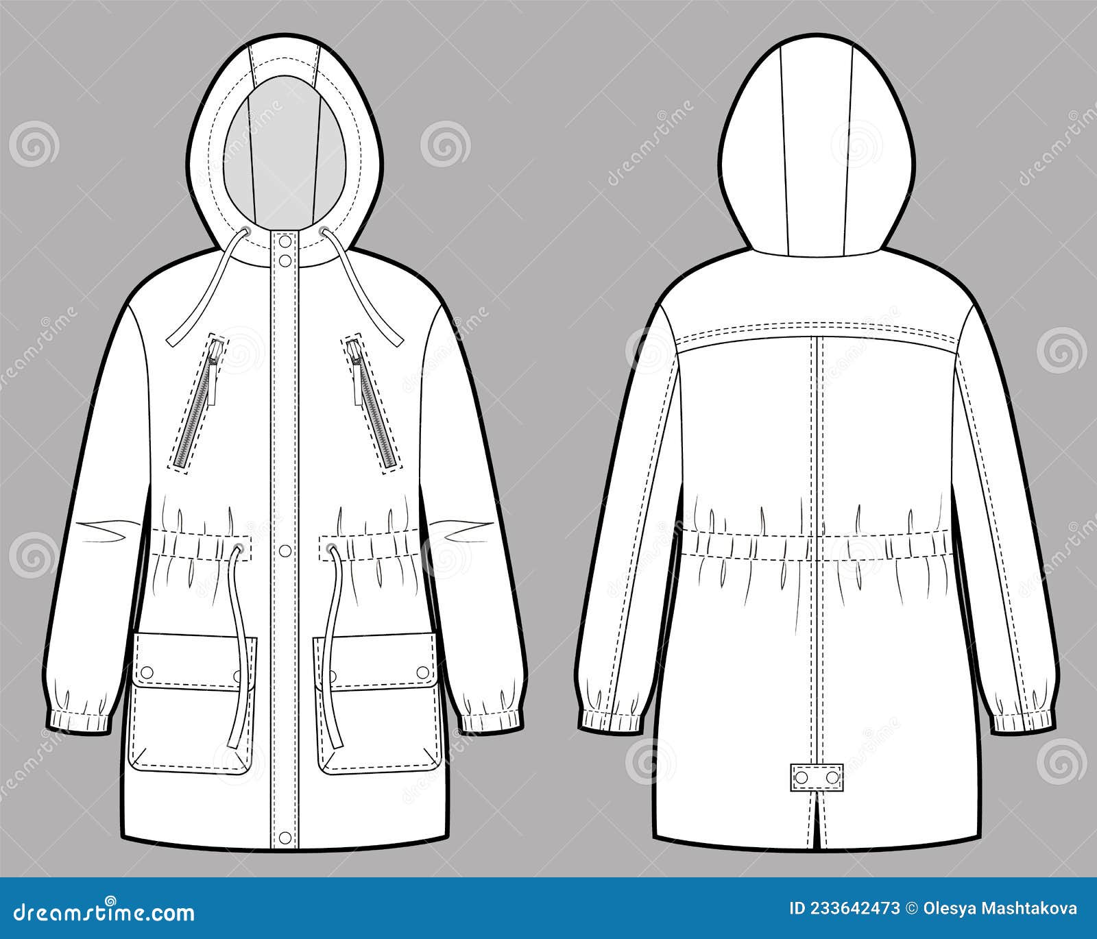 Vector Illustration of Women S Parka. Front and Back Stock Vector ...