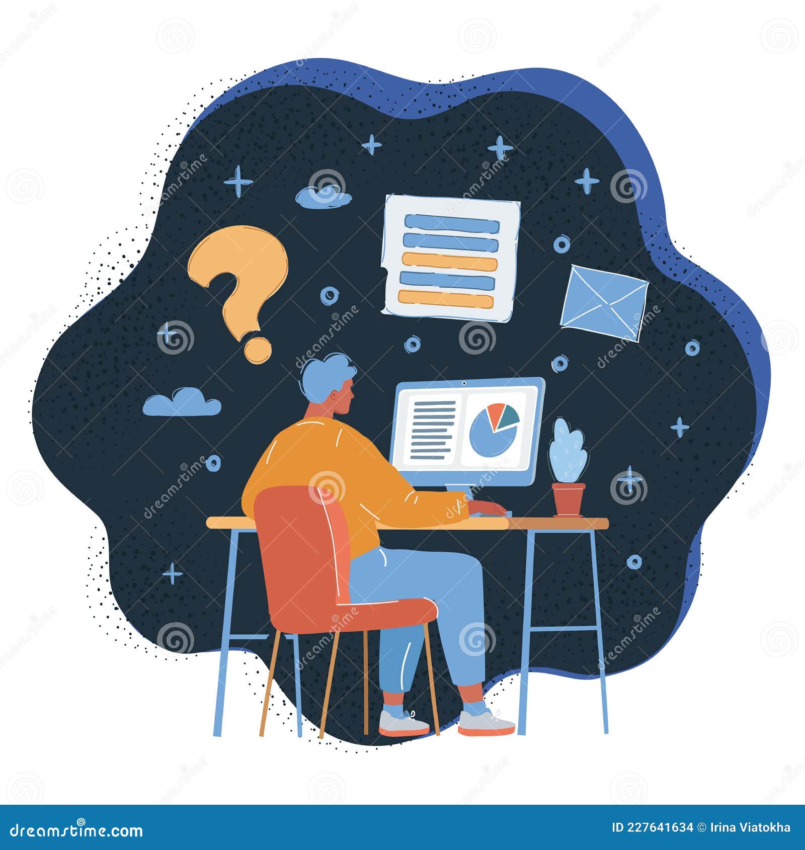Vector Illustration of Work Hard Man at Night. Stock Vector ...
