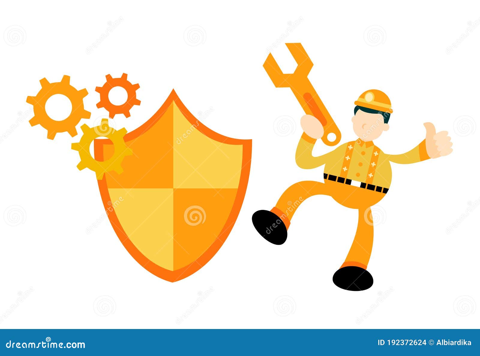 Engineer Worker Miner Yellow Shield Protection Security Cartoon Doodle ...