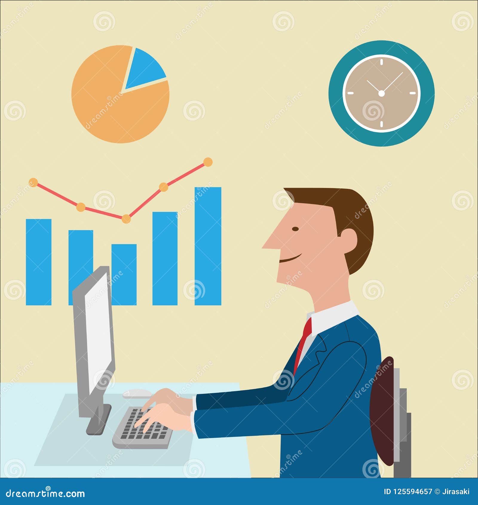 Business man on work stock vector. Illustration of desktop - 125594657