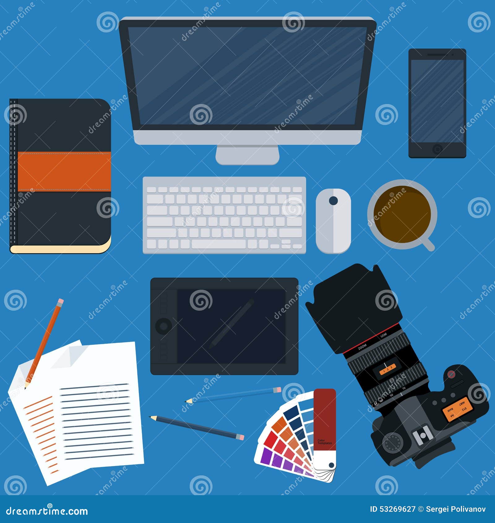 Workplace Of Designer Cartoon Vector | CartoonDealer.com #100527783