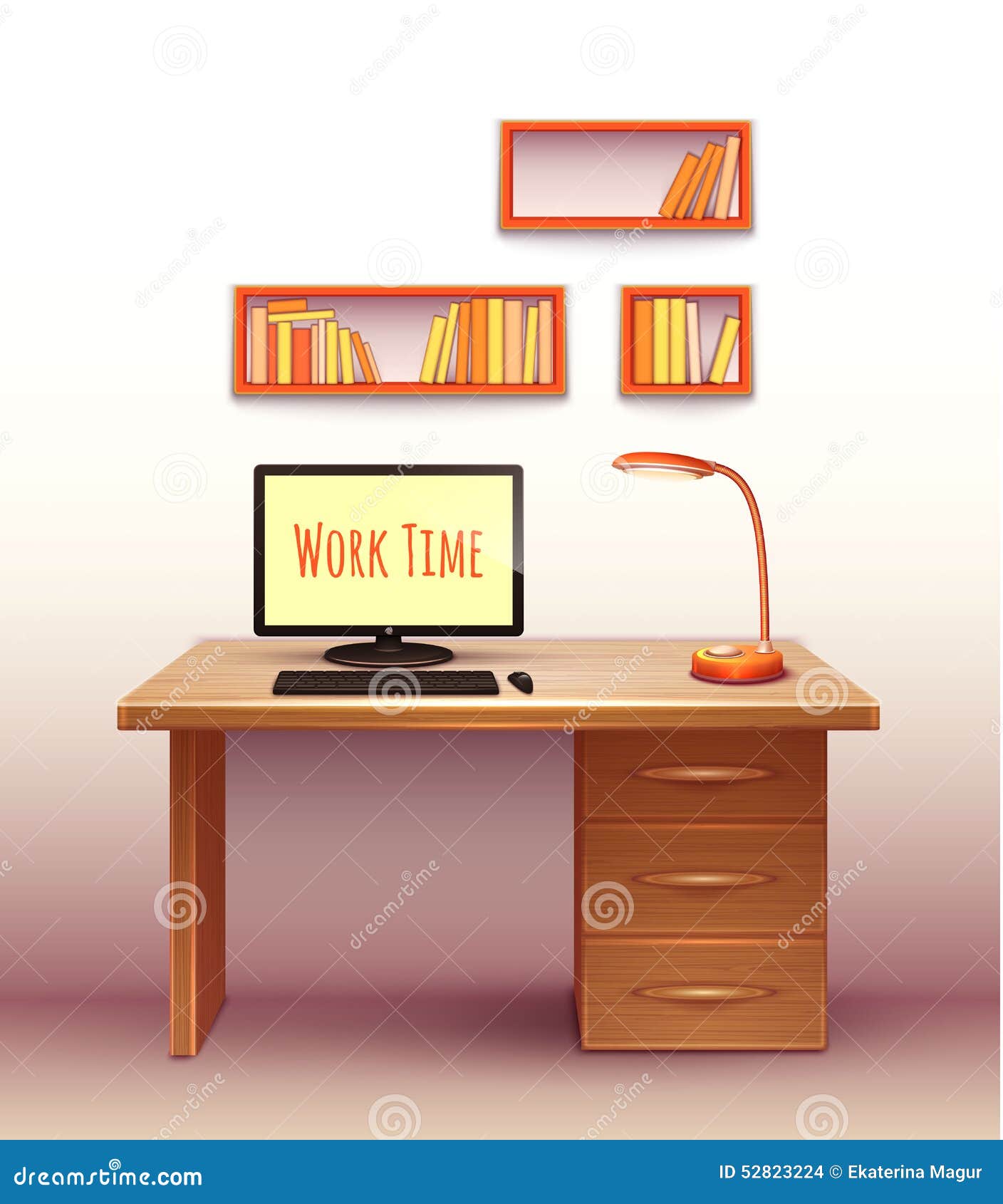 Vector Illustration of Workplace in Office Stock Vector - Illustration ...
