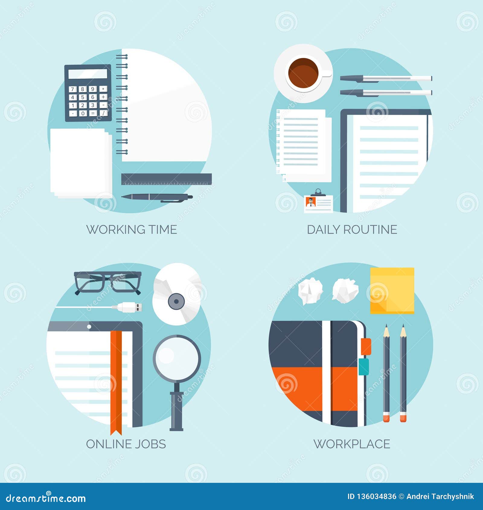 Vector Illustration. Workplace Office. daily Routine. Online Jobs ...