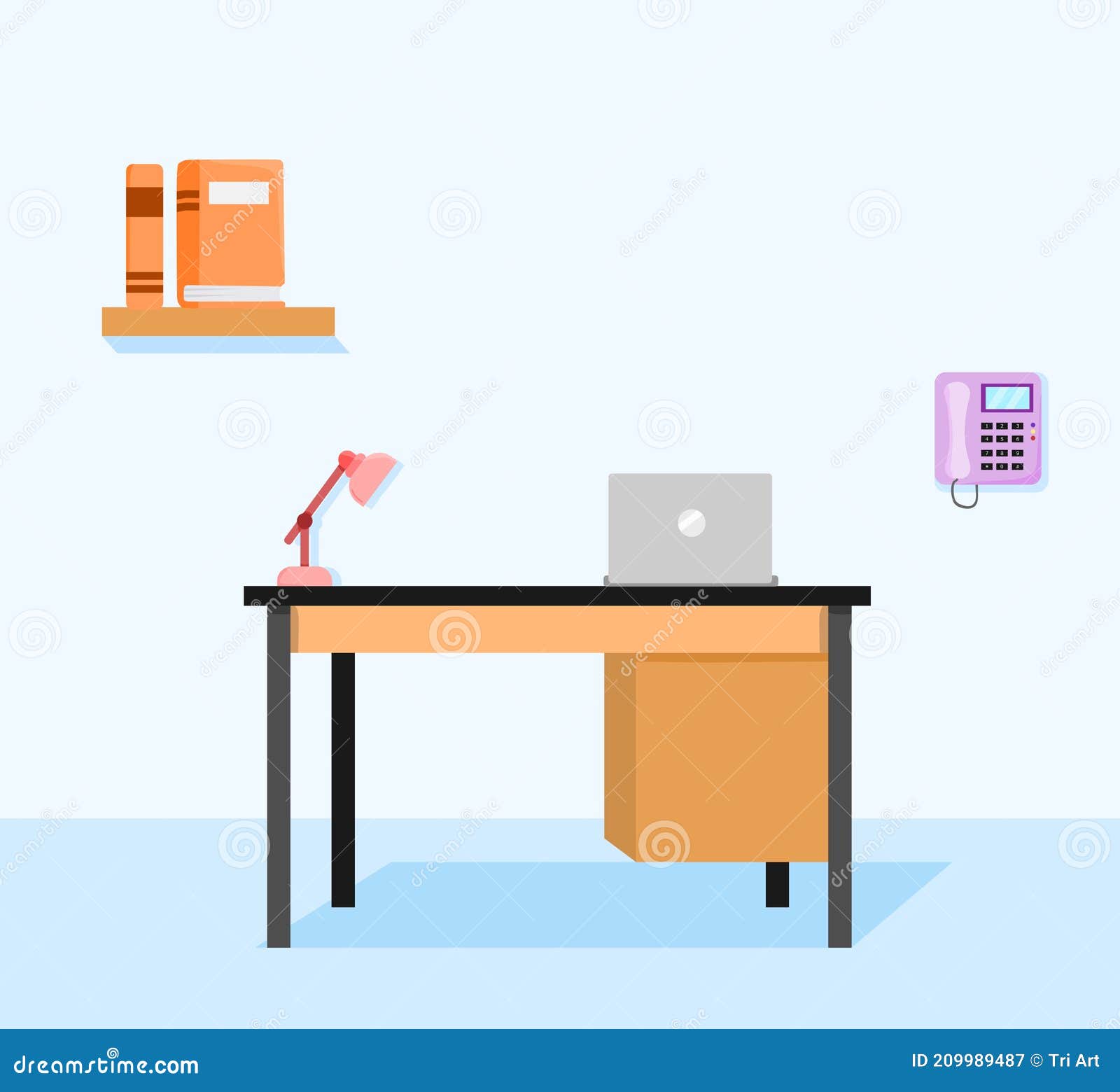 Vector Illustration of a Workplace Office with an Office Table and ...