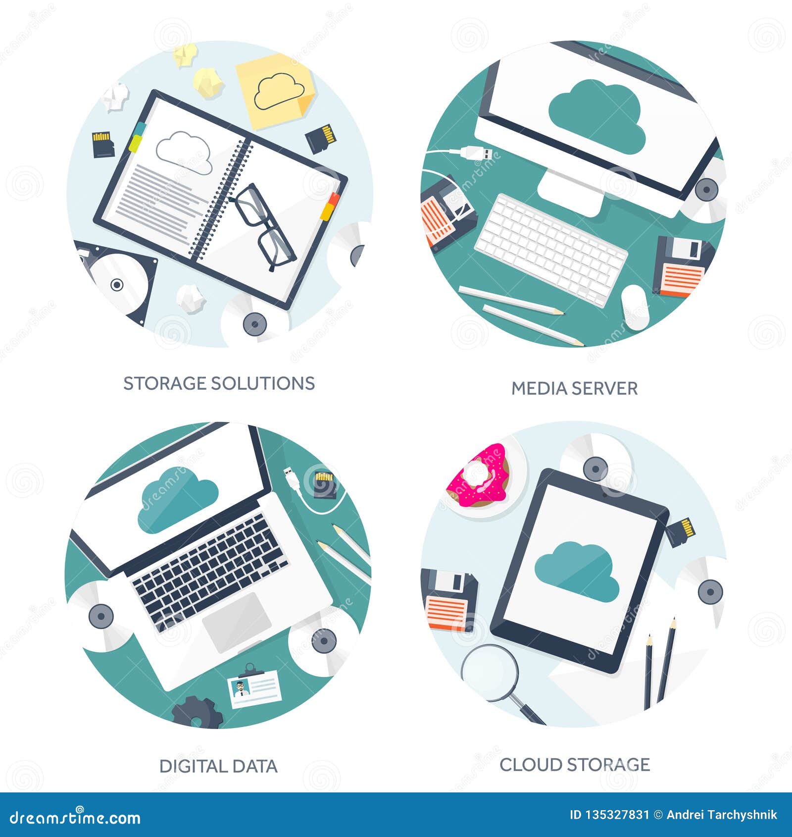 Vector Illustration. Workplace Table with Documents, Computer. Flat ...