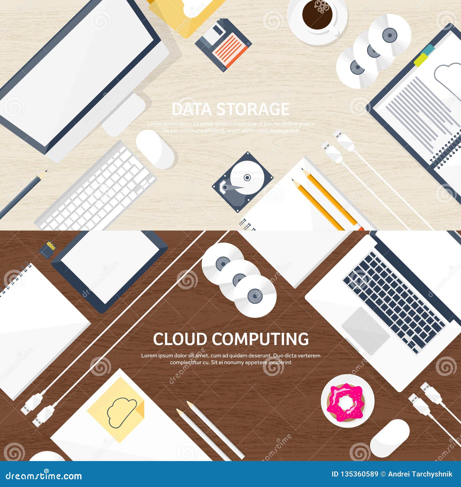 Vector Illustration. Workplace Table with Documents, Computer. Flat ...