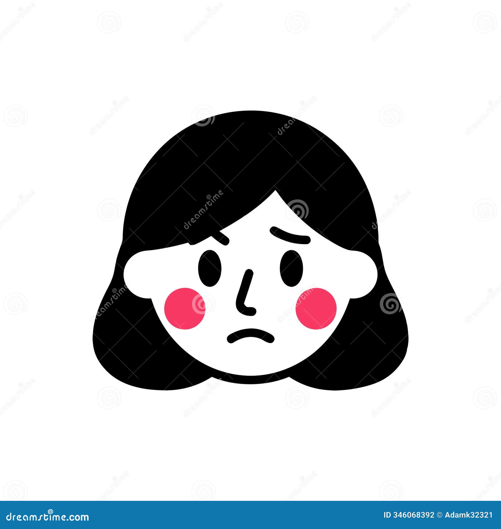 Vector Illustration of Worried Girl Face with Sad Expression and Rosy ...
