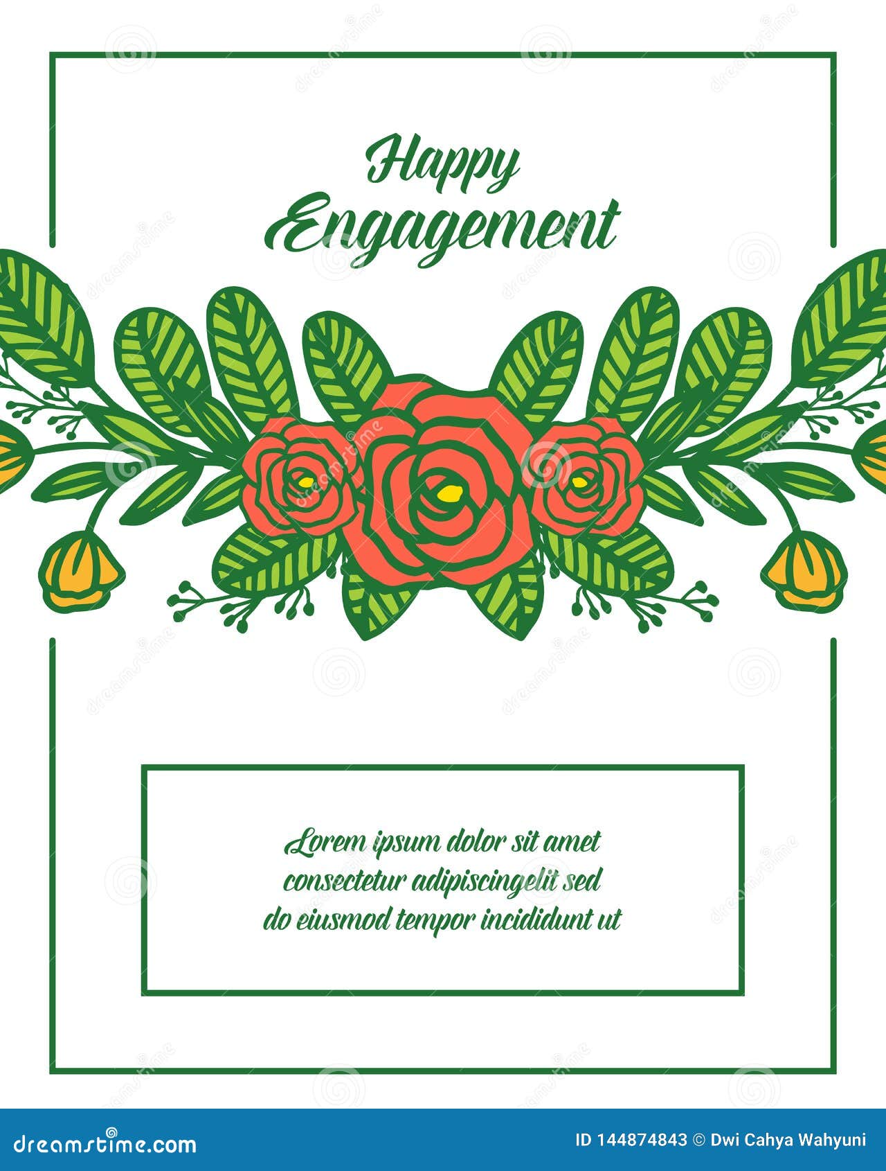 Vector Illustration Wreath Frame with Invitation of Happy Engagement ...