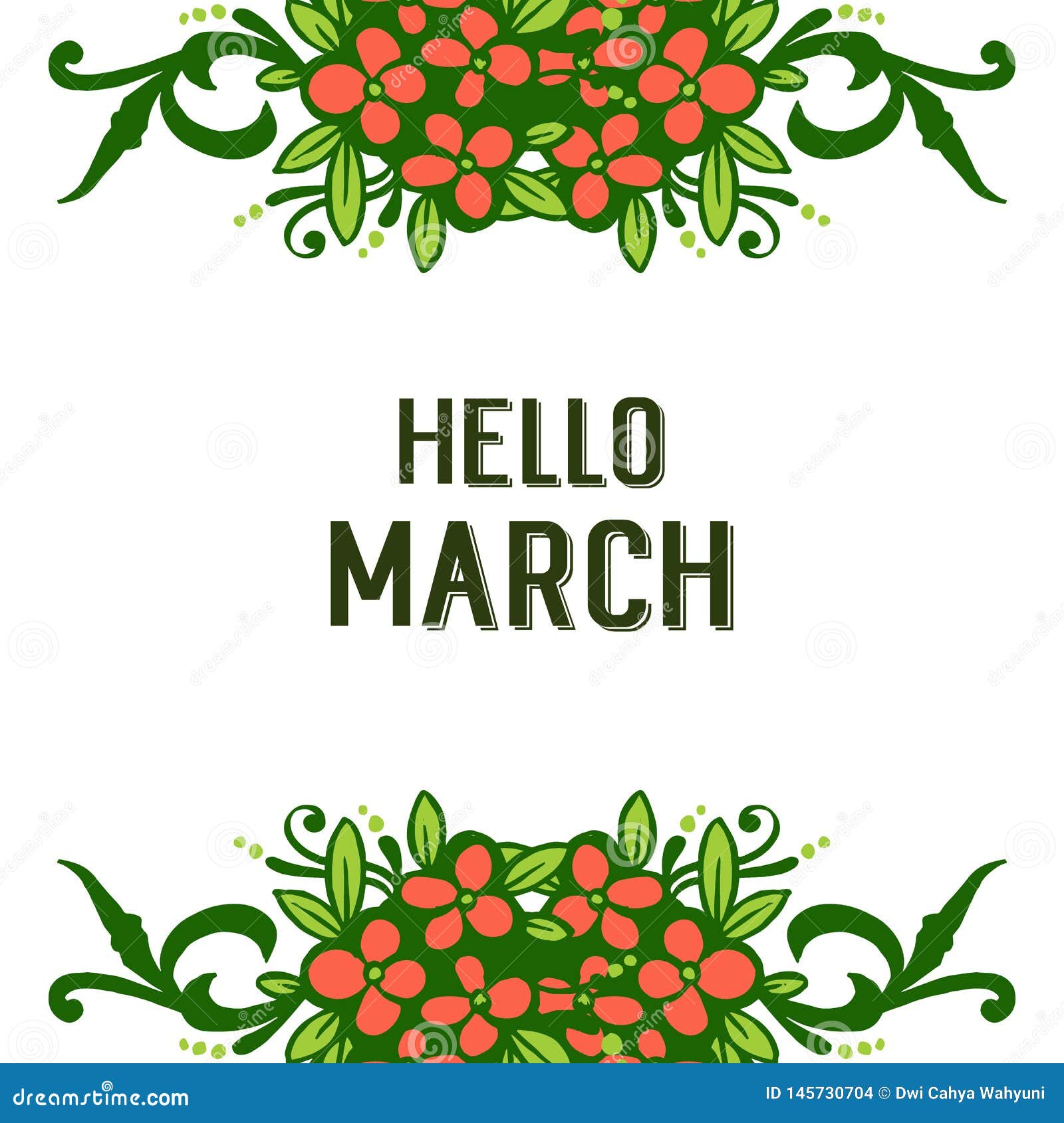 Vector Illustration Wreath Frame for Invitation Hello March Stock ...