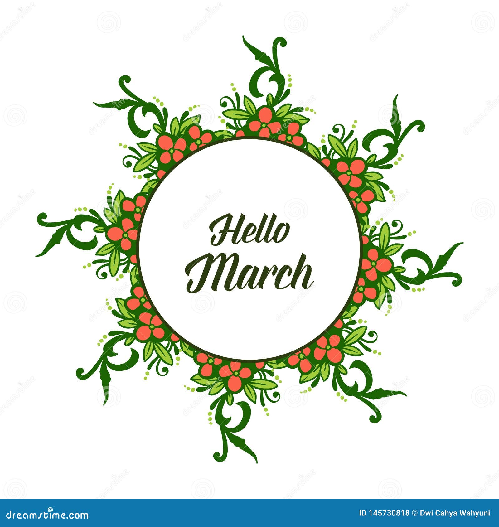 Vector Illustration Wreath Frame for Invitation Hello March Stock ...