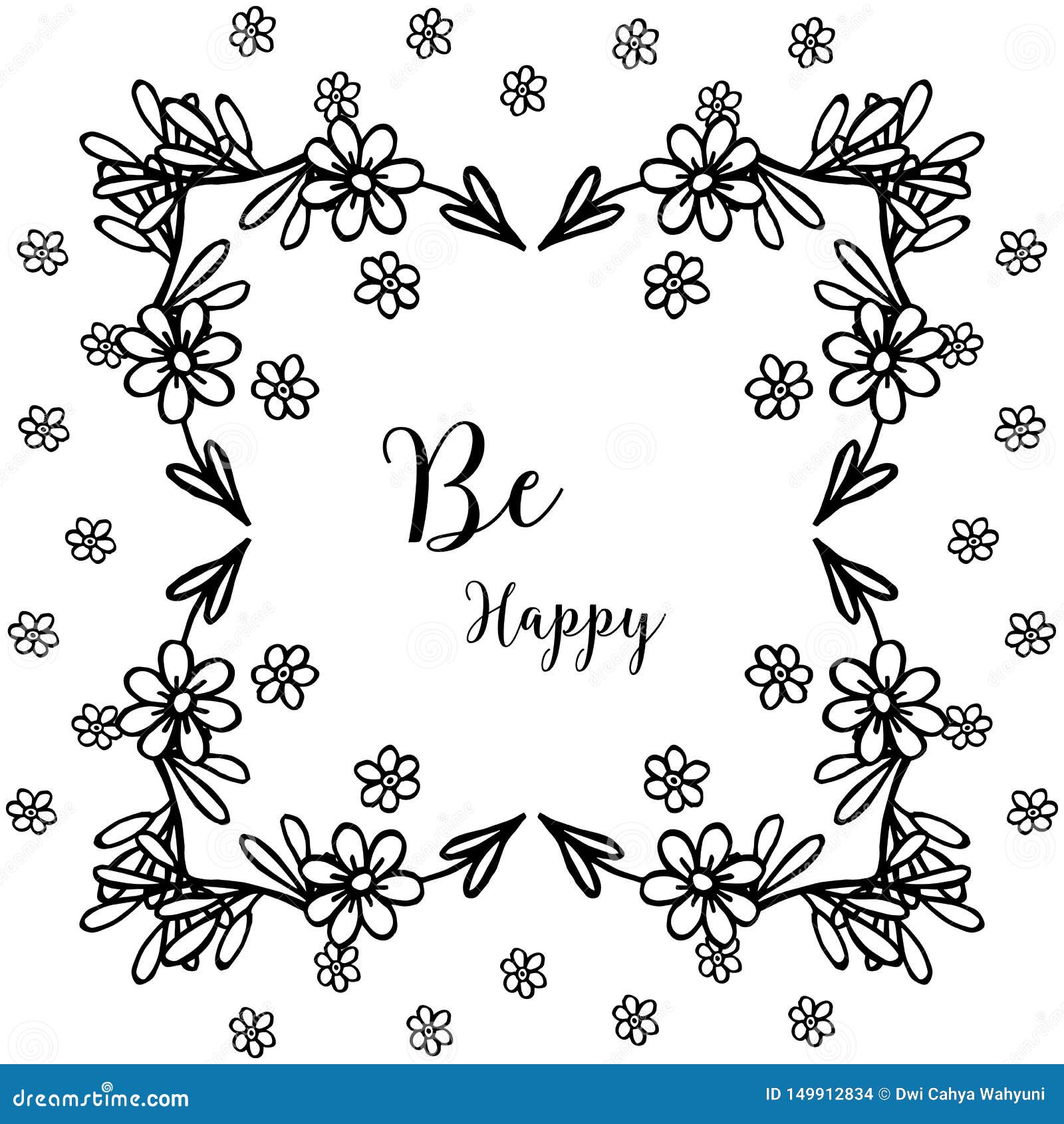 Vector Illustration Writing Be Happy for Various Pattern Flower Frame ...