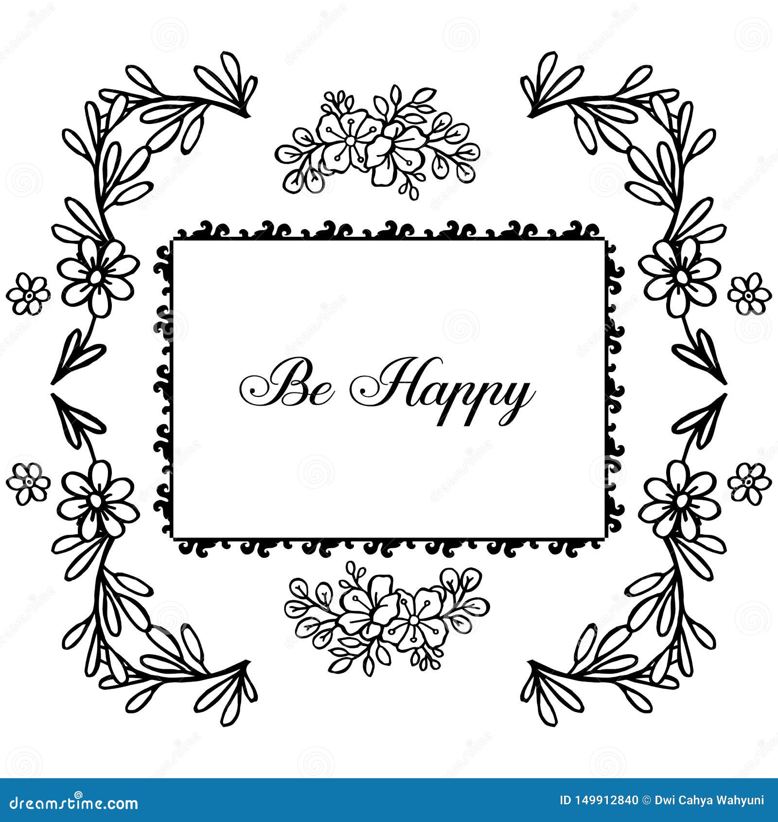 Vector Illustration Writing Be Happy for Various Pattern Flower Frame ...