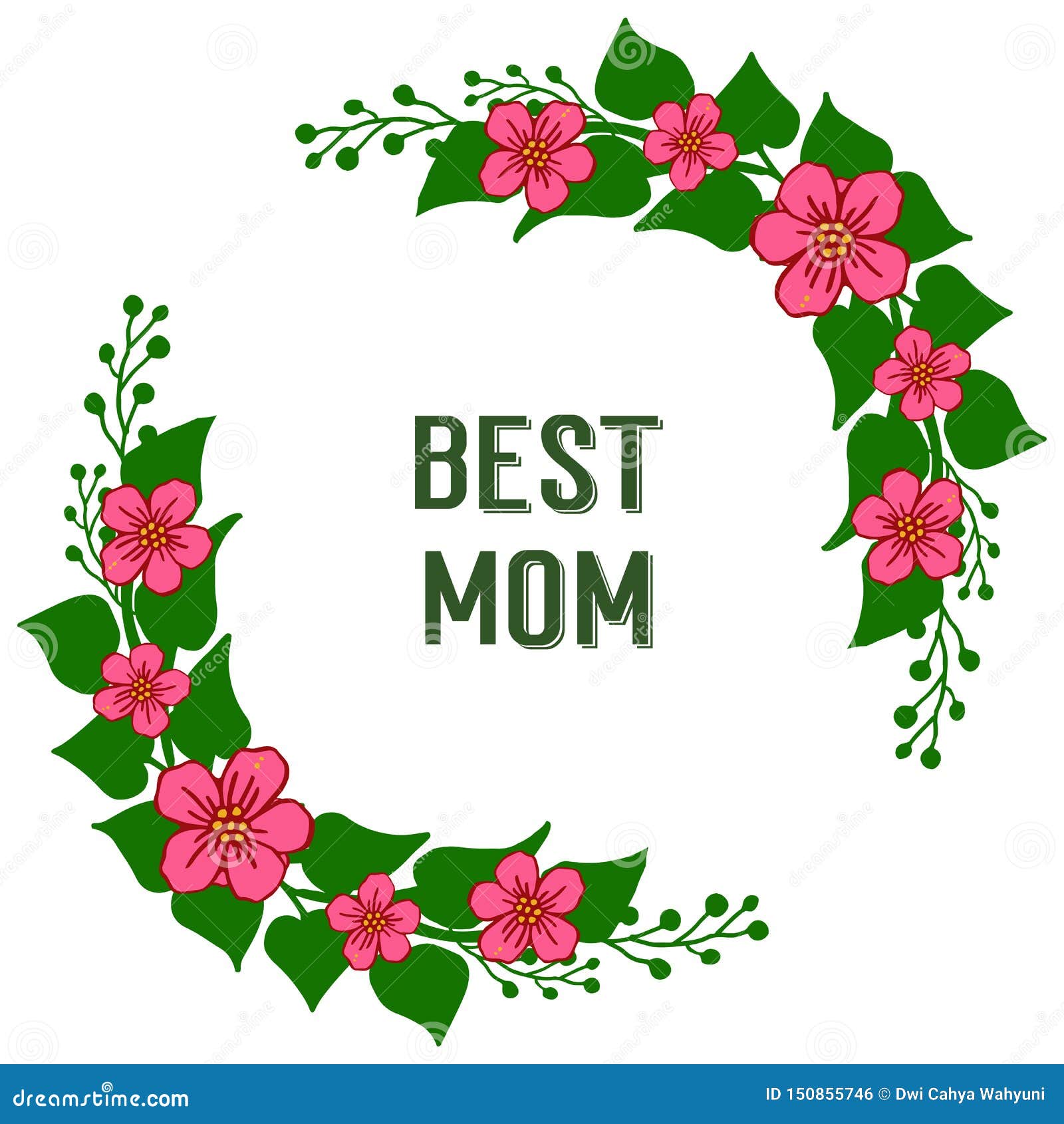 Vector Illustration Writing Best Mom for Various Crowd of Green Leafy ...