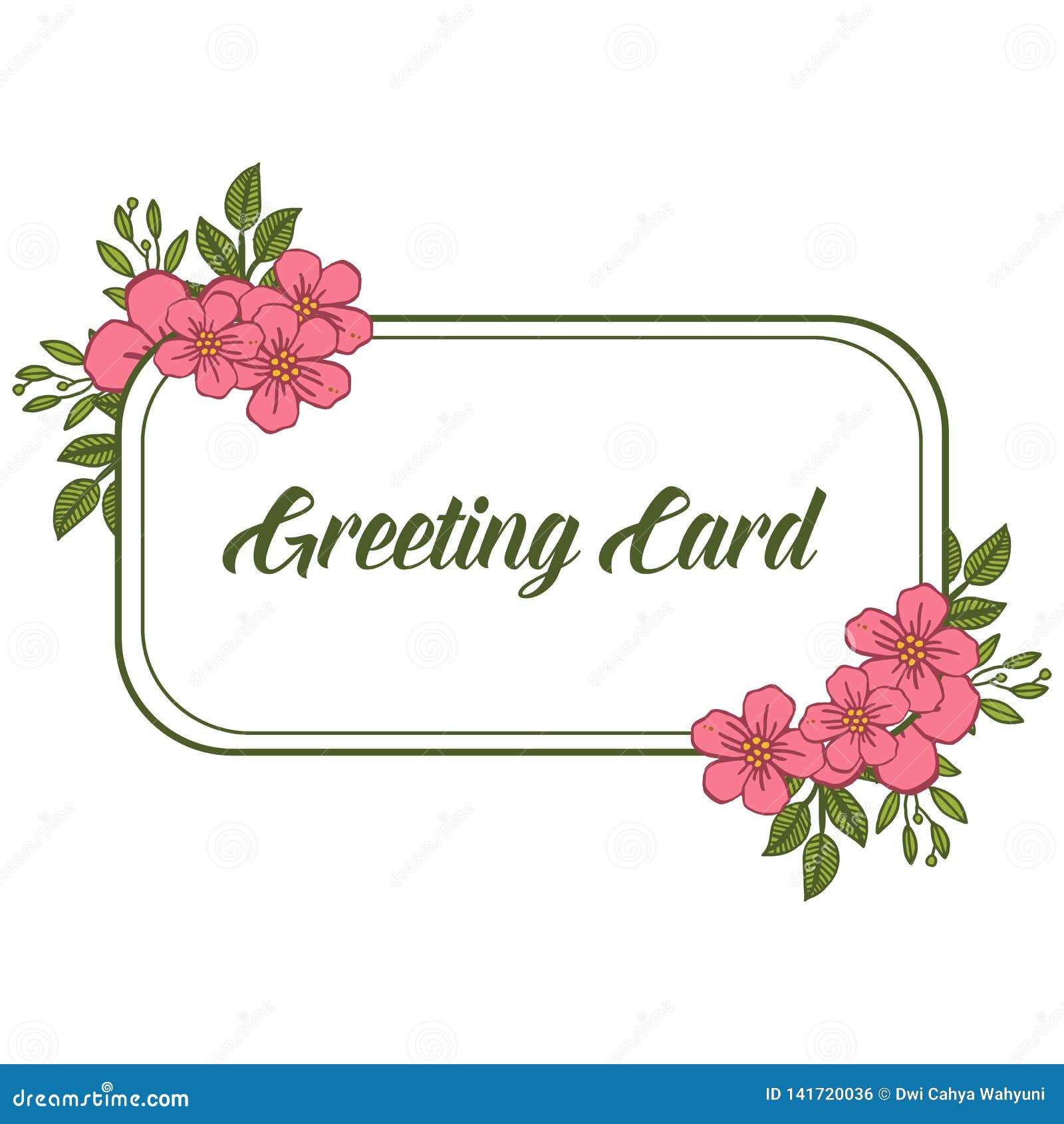 Vector Illustration Writing of Greeting Card with Pink Wreath Frame ...