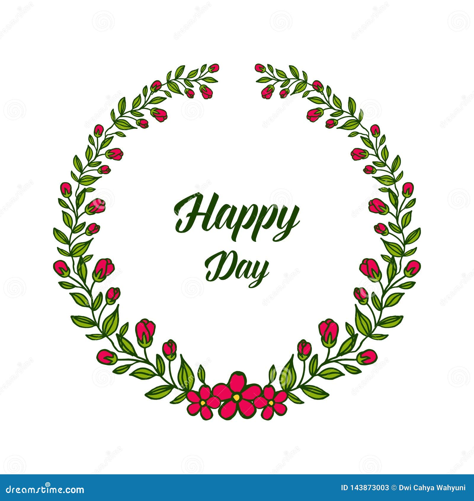 Vector Illustration Writing Happy Day with Design Red Flower Frame ...
