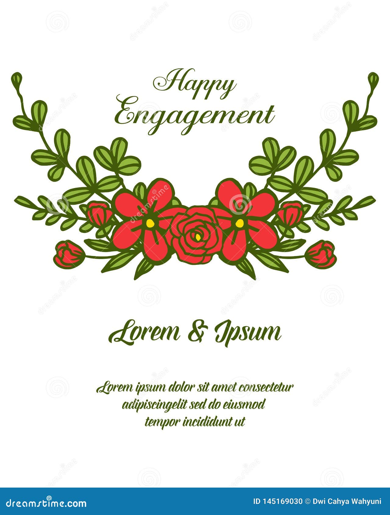 Vector Illustration Writing of Happy Engagement with Design Floral ...