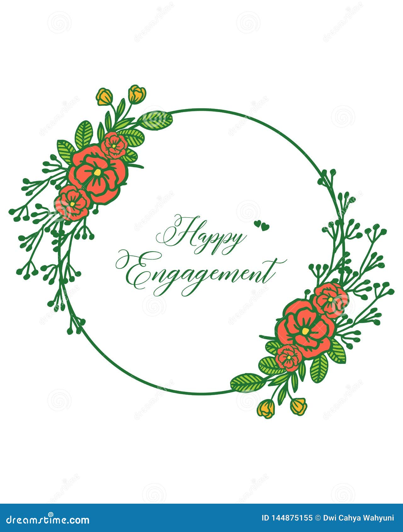 Vector Illustration Writing of Happy Engagement with Floral Frame ...