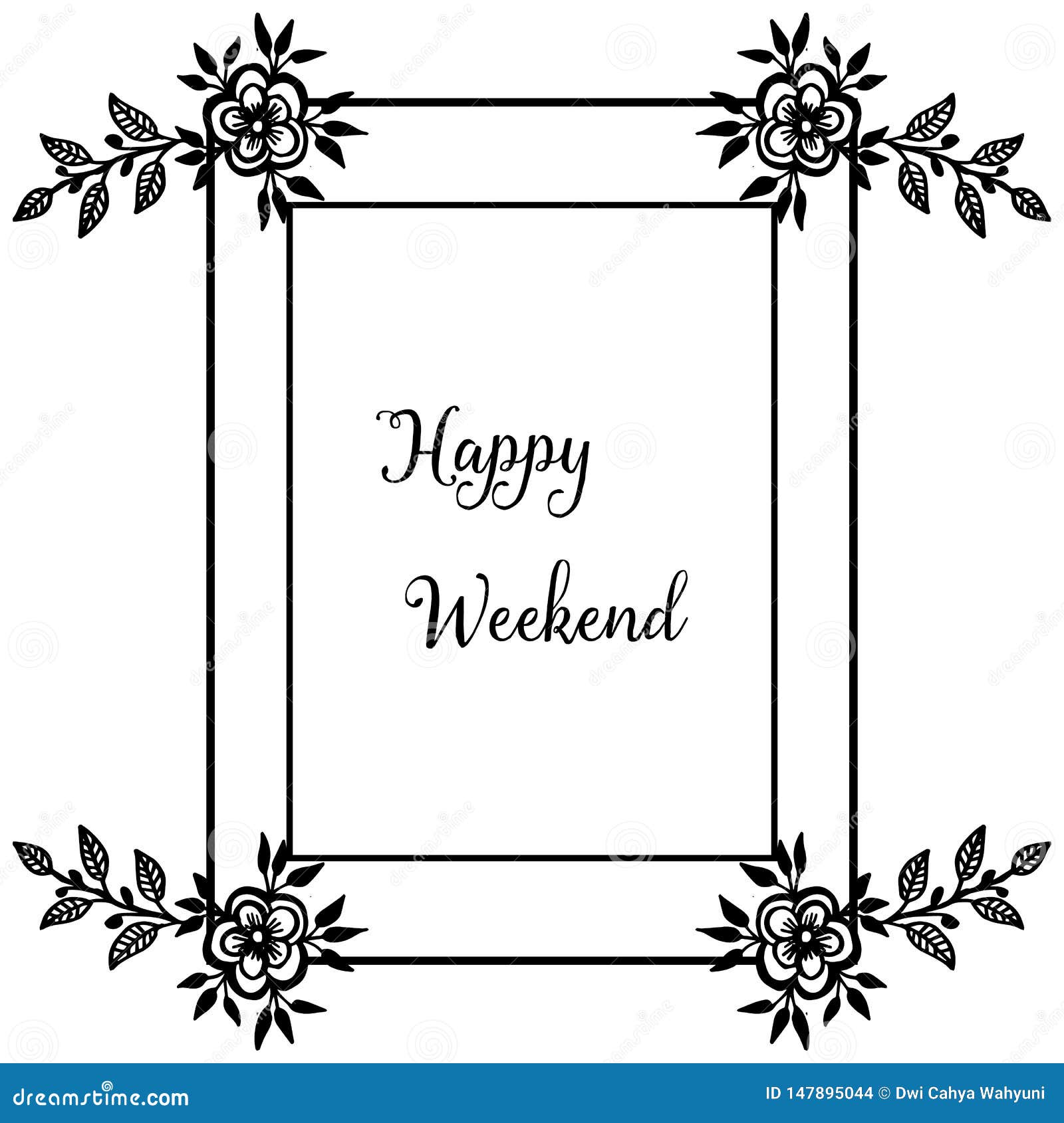 Vector Illustration Writing Happy Weekend with Beautiful Drawing Flower ...