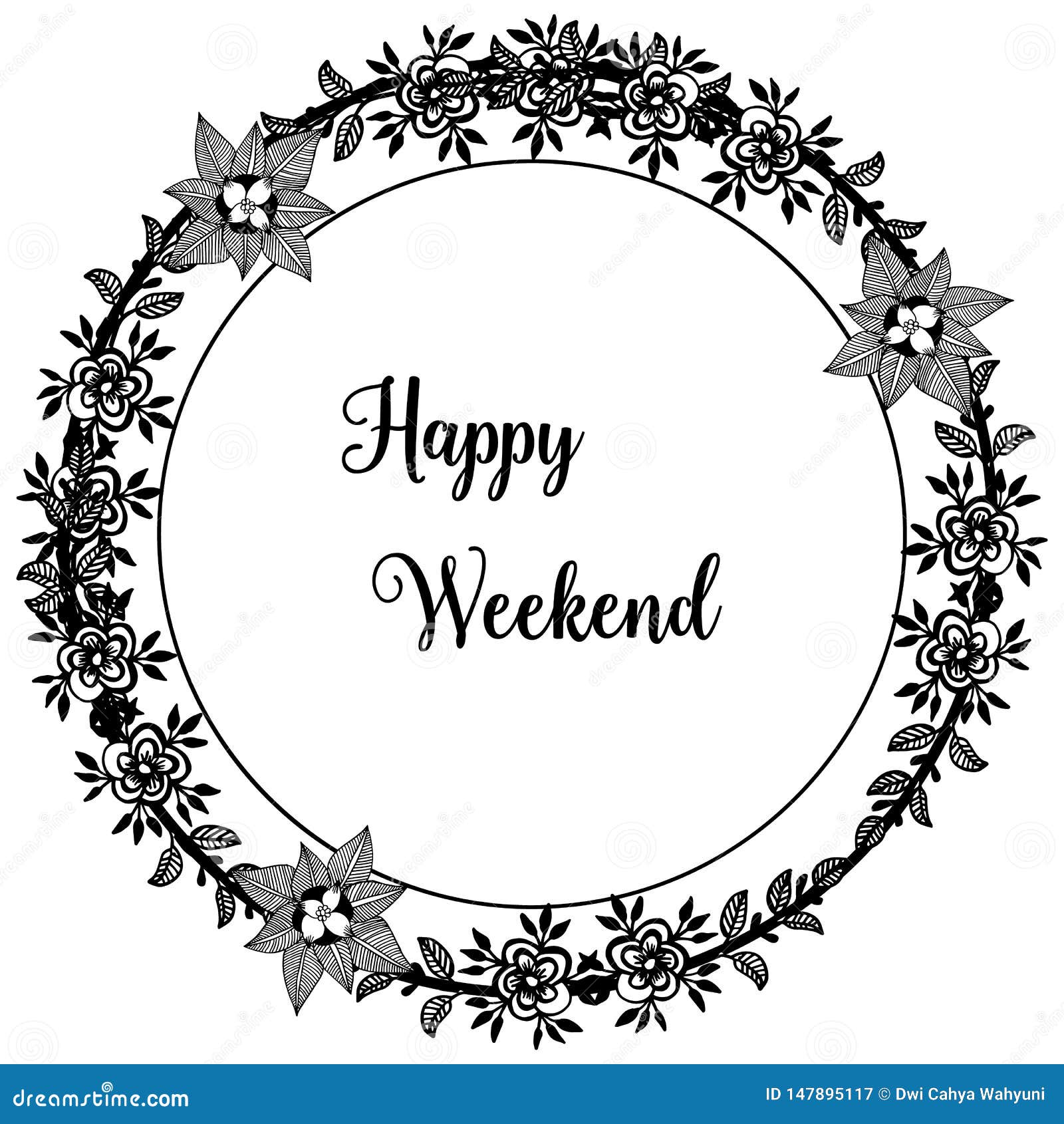 Vector Illustration Writing Happy Weekend with Beautiful Drawing Flower ...