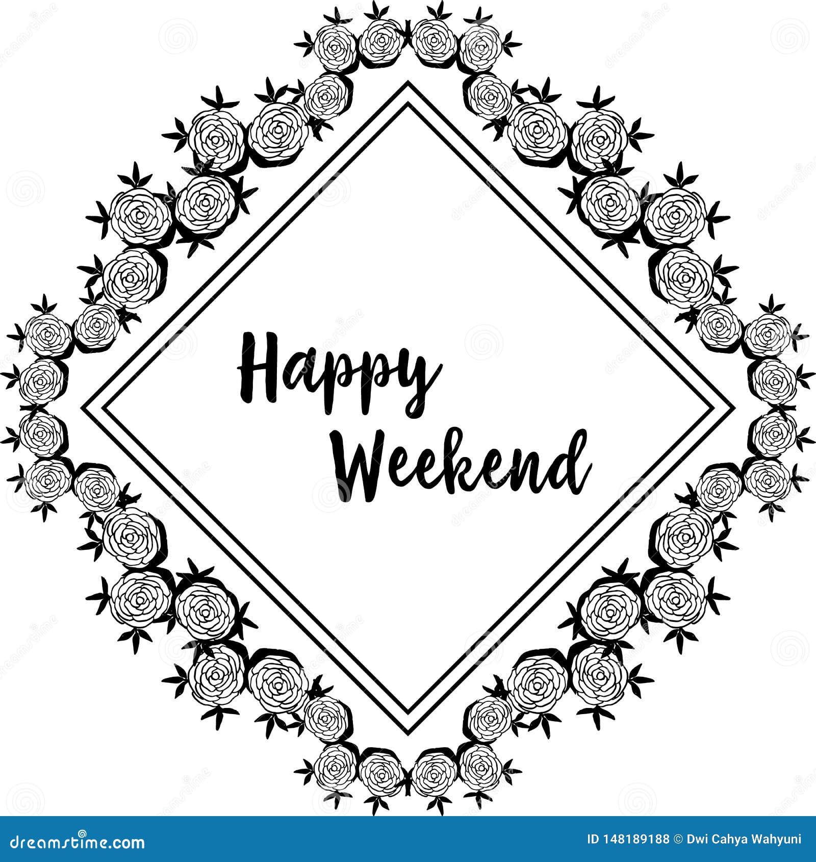 Vector Illustration Writing Happy Weekend with Beautiful Flower Frame ...