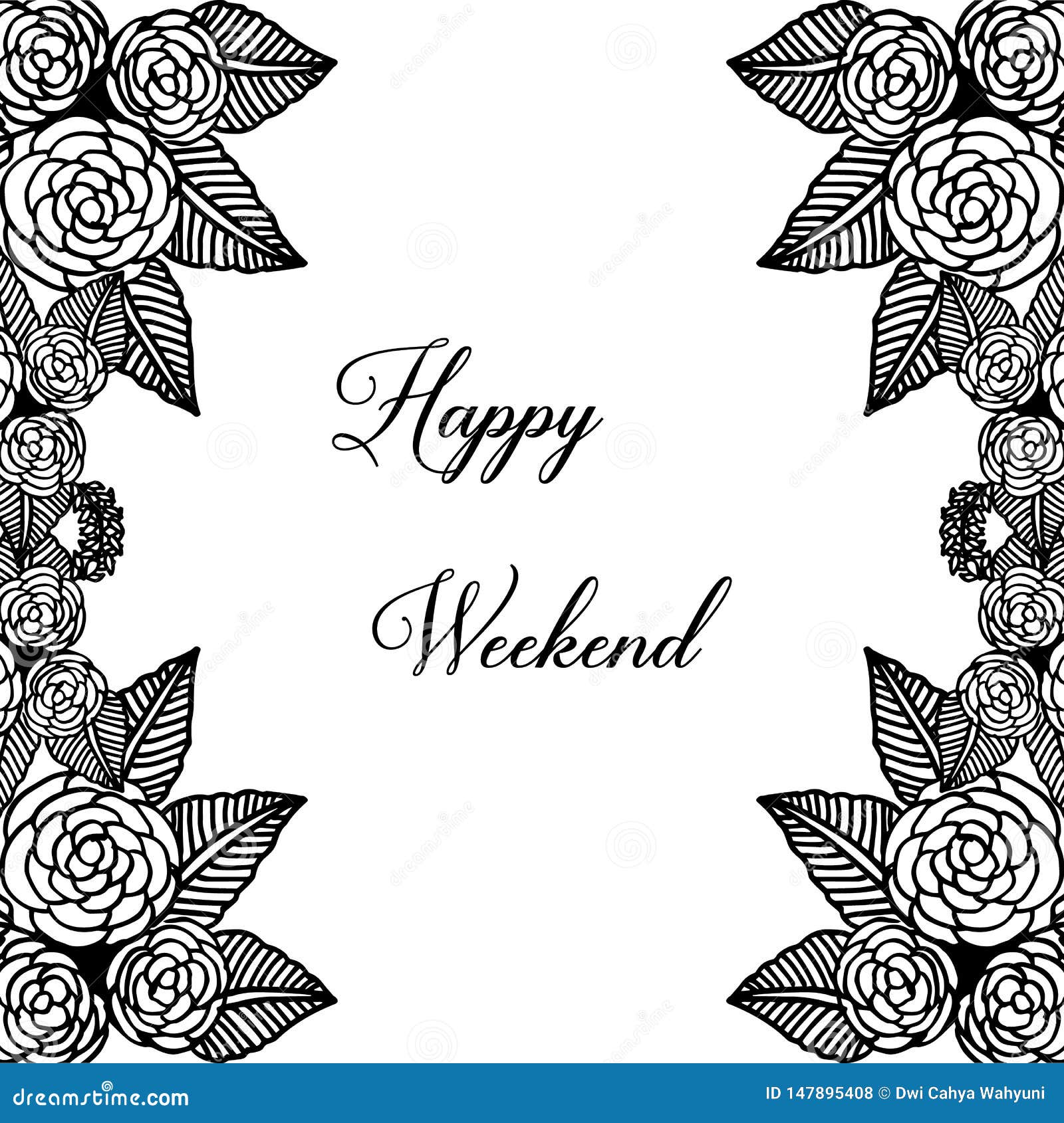 Vector Illustration Writing Happy Weekend for Various Drawing Flower ...