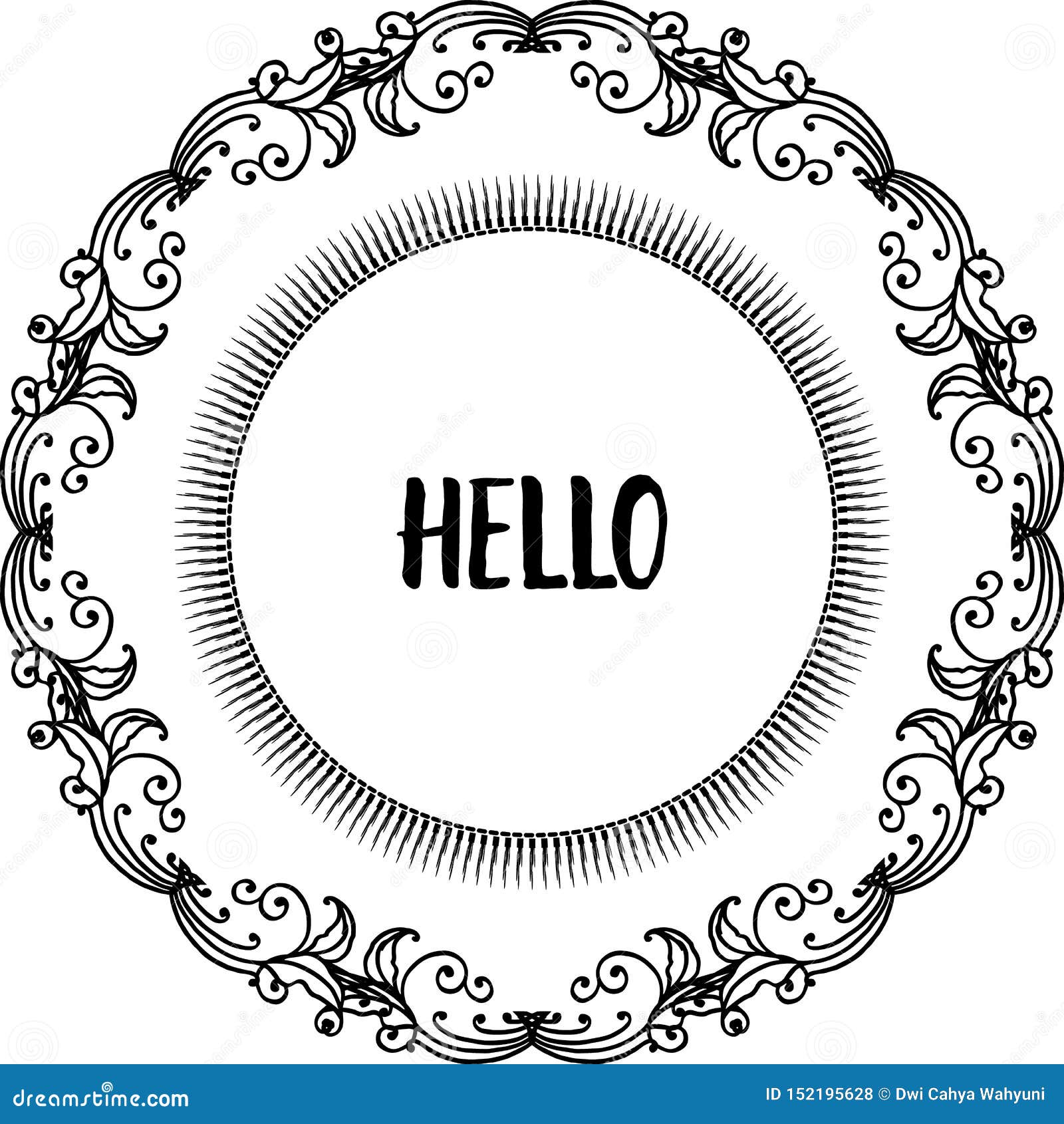 Vector Illustration Writing Hello for Decoration Modern Flower Frame ...